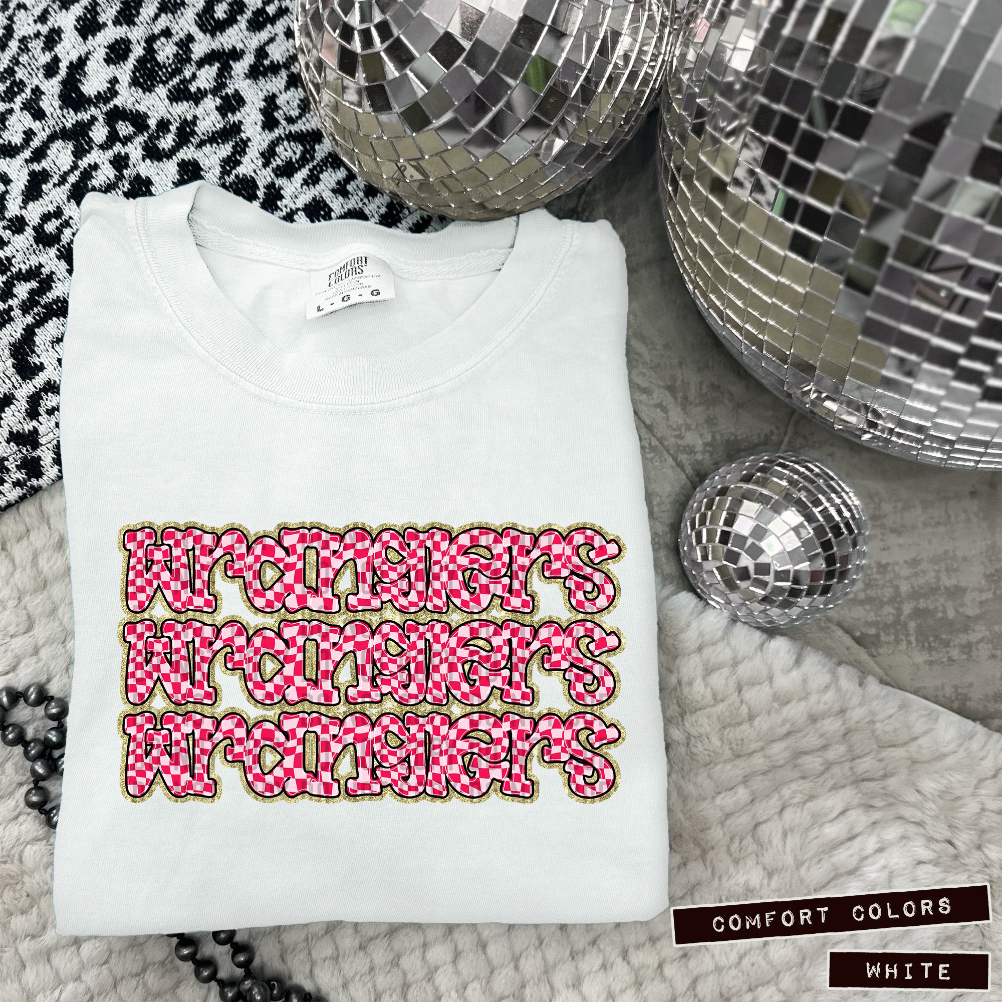 WRANGLERS stacked pink checkered (Caplinger) DTF transfer – Mud & Grace Transfers