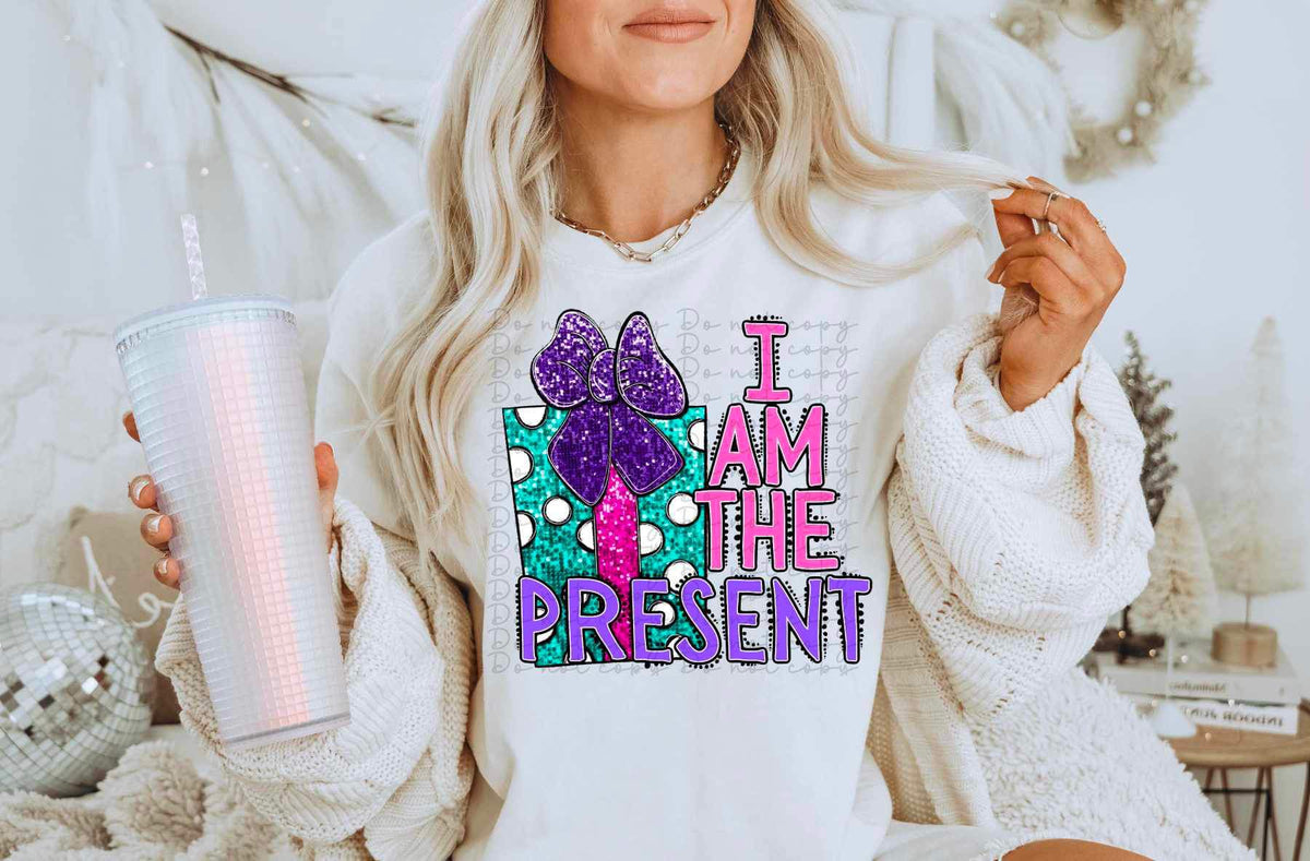 I am the present (sequin present) 9617 DTF TRANSFER – Mud & Grace Transfers