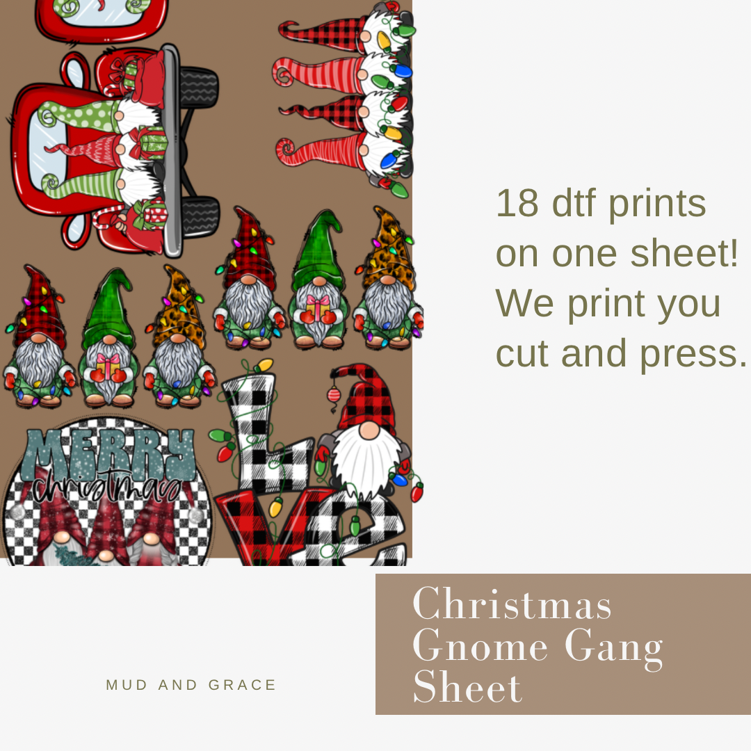 Christmas Gnome Gang sheet cut yourself DTF TRANSFER – Mud & Grace ...