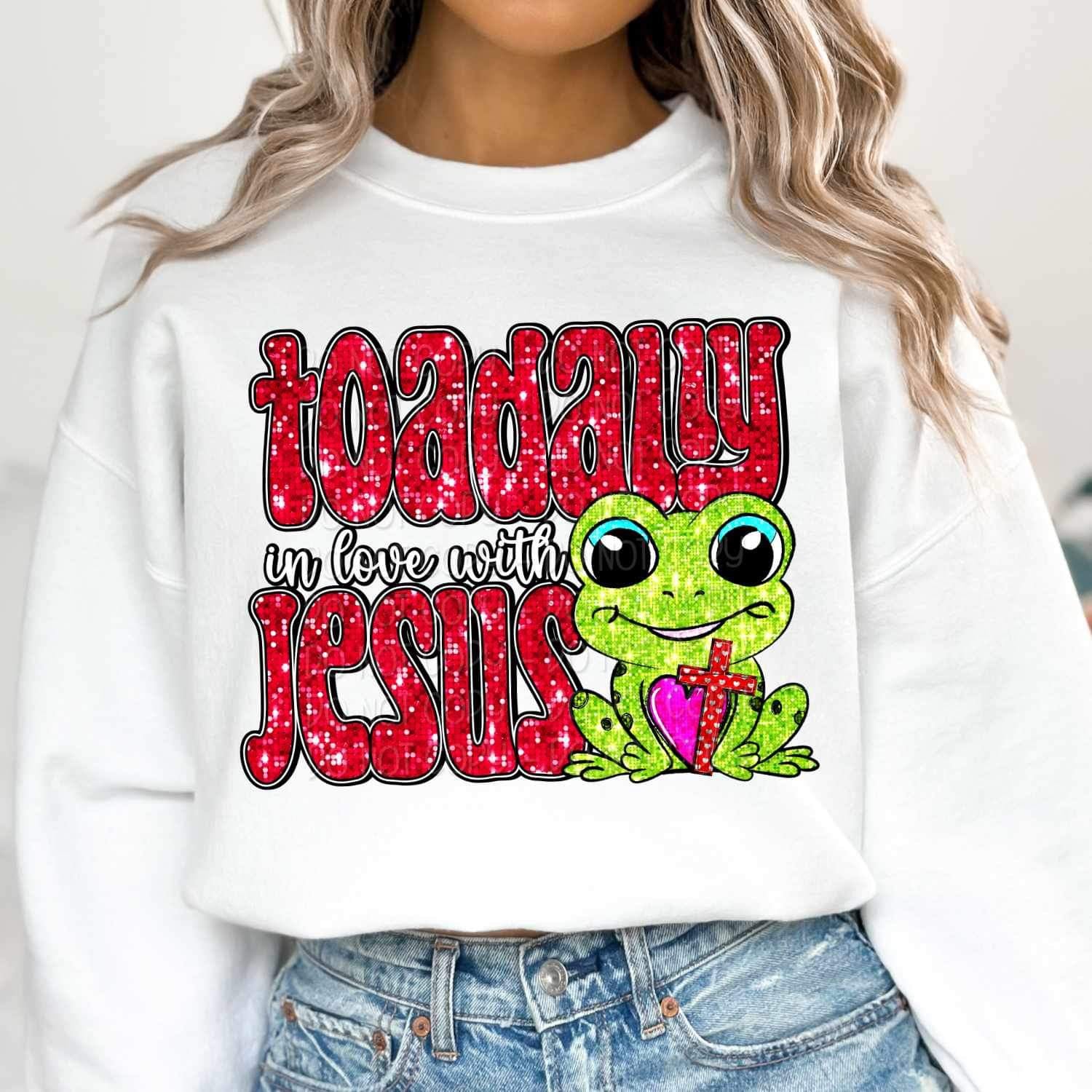 Toadally in love with jesus frog with heart and cross 17588 DTF TRANSF ...