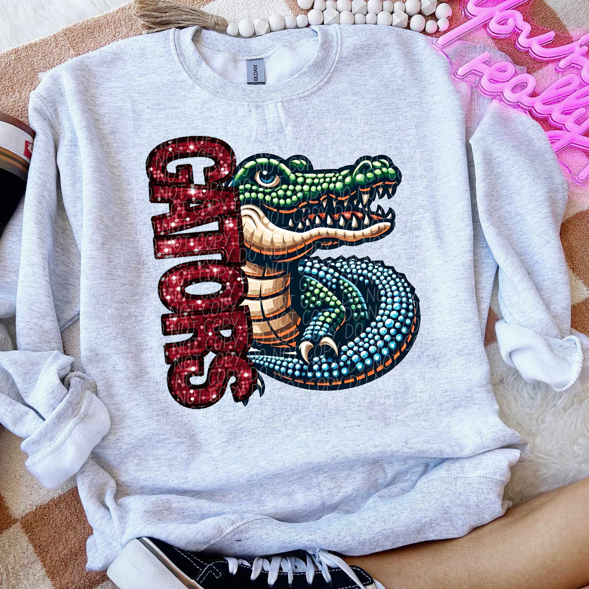 Gators vertical sequin font mascot (CITY) 52263 DTF transfer – Mud & Grace Transfers