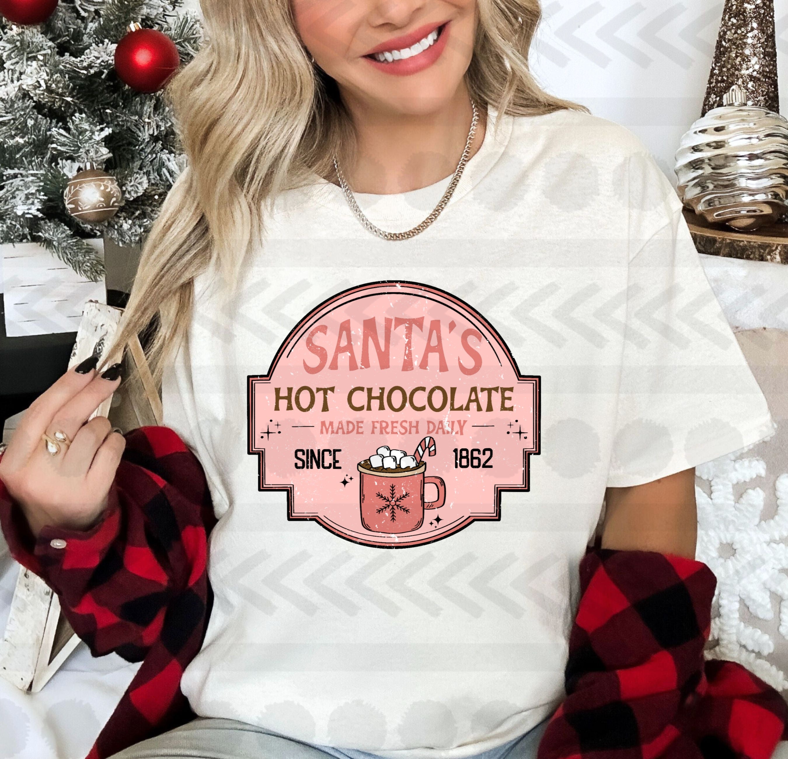 Santas hot chocolate made fresh daily PINK sign 14561 DTF Transfer ...