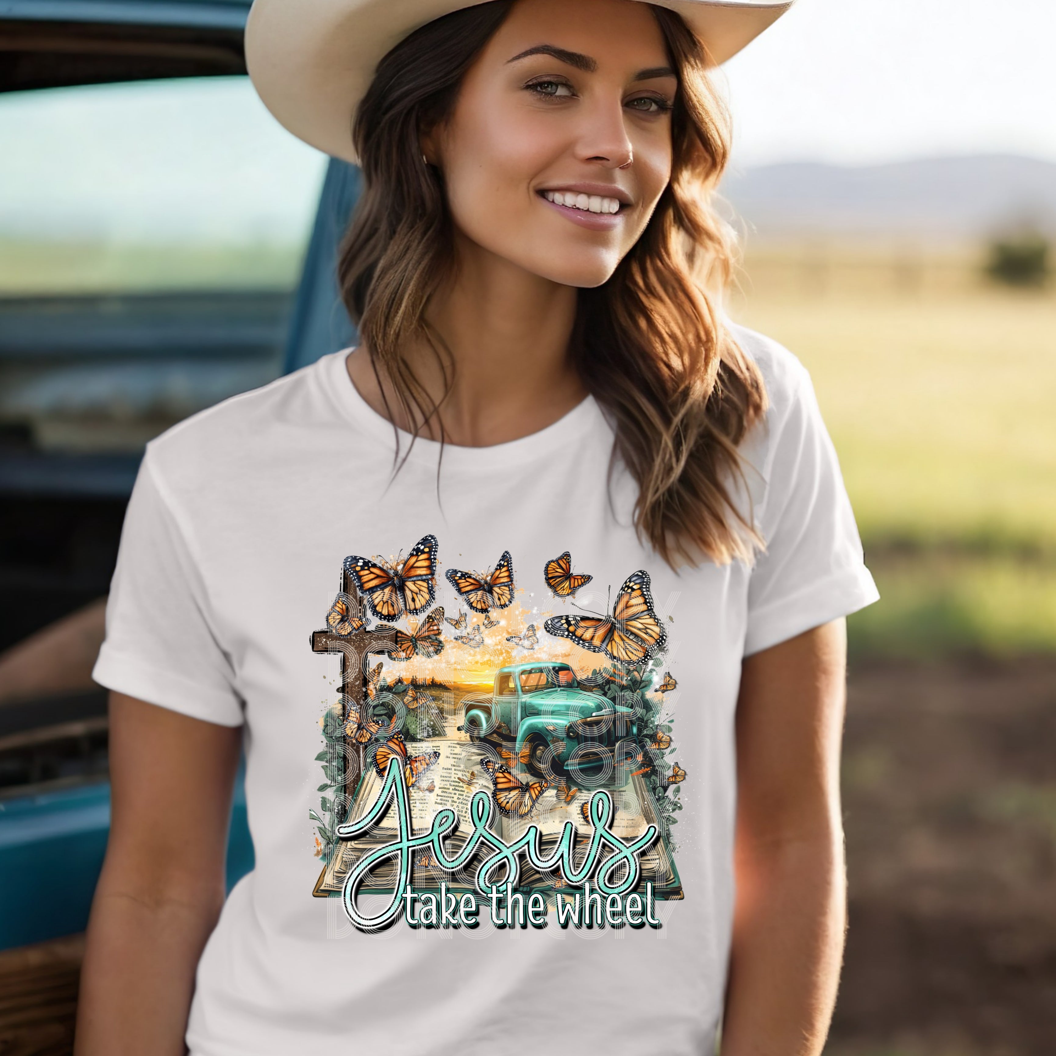 Jesus take the wheel SSD DTF transfer – Mud & Grace Transfers