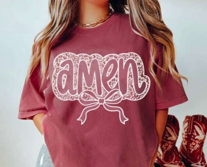 Amen white lace outline 87762 DTF transfer – Mud & Grace Transfers