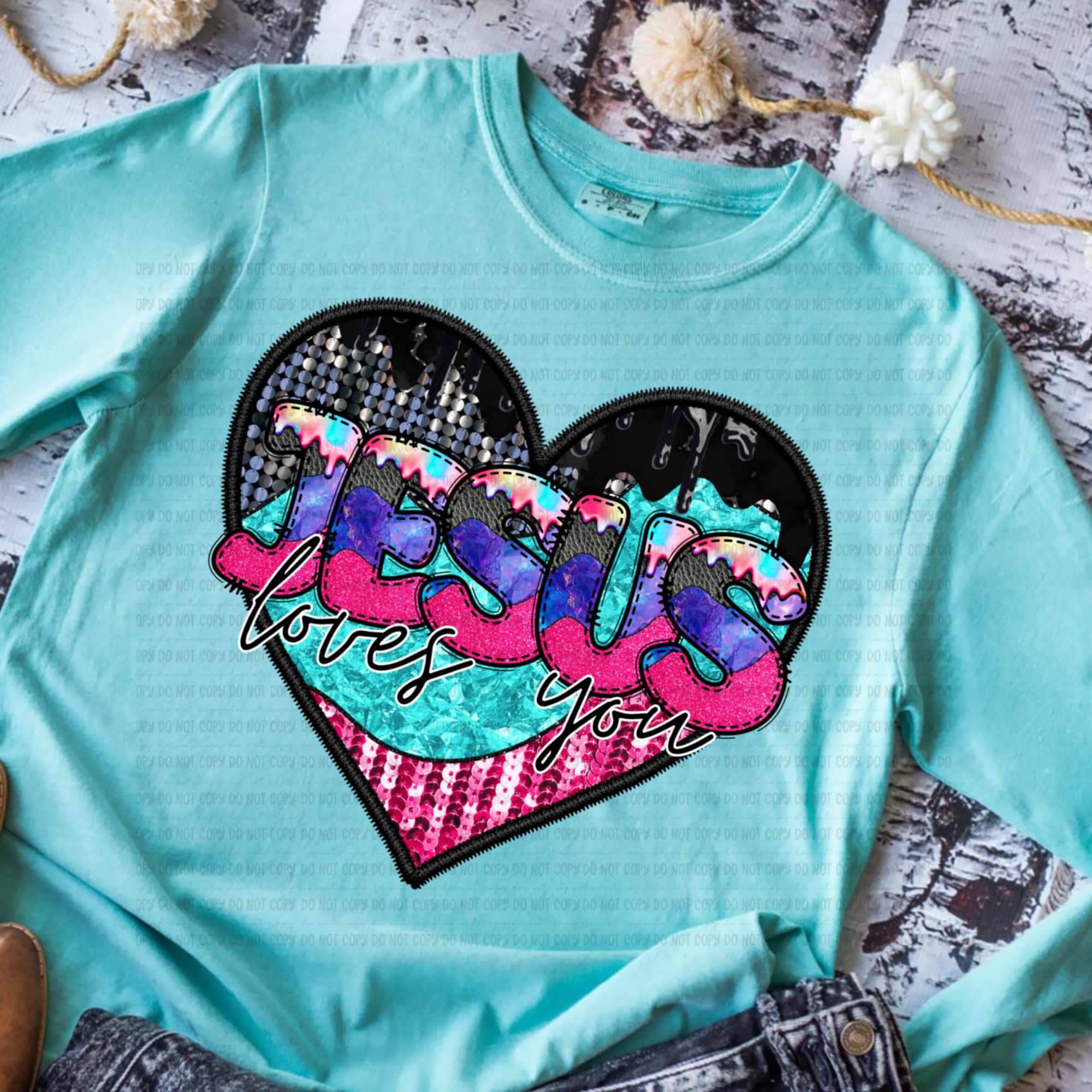 Jesus loves you Drip Heart (revel) DTF transfer – Mud & Grace Transfers