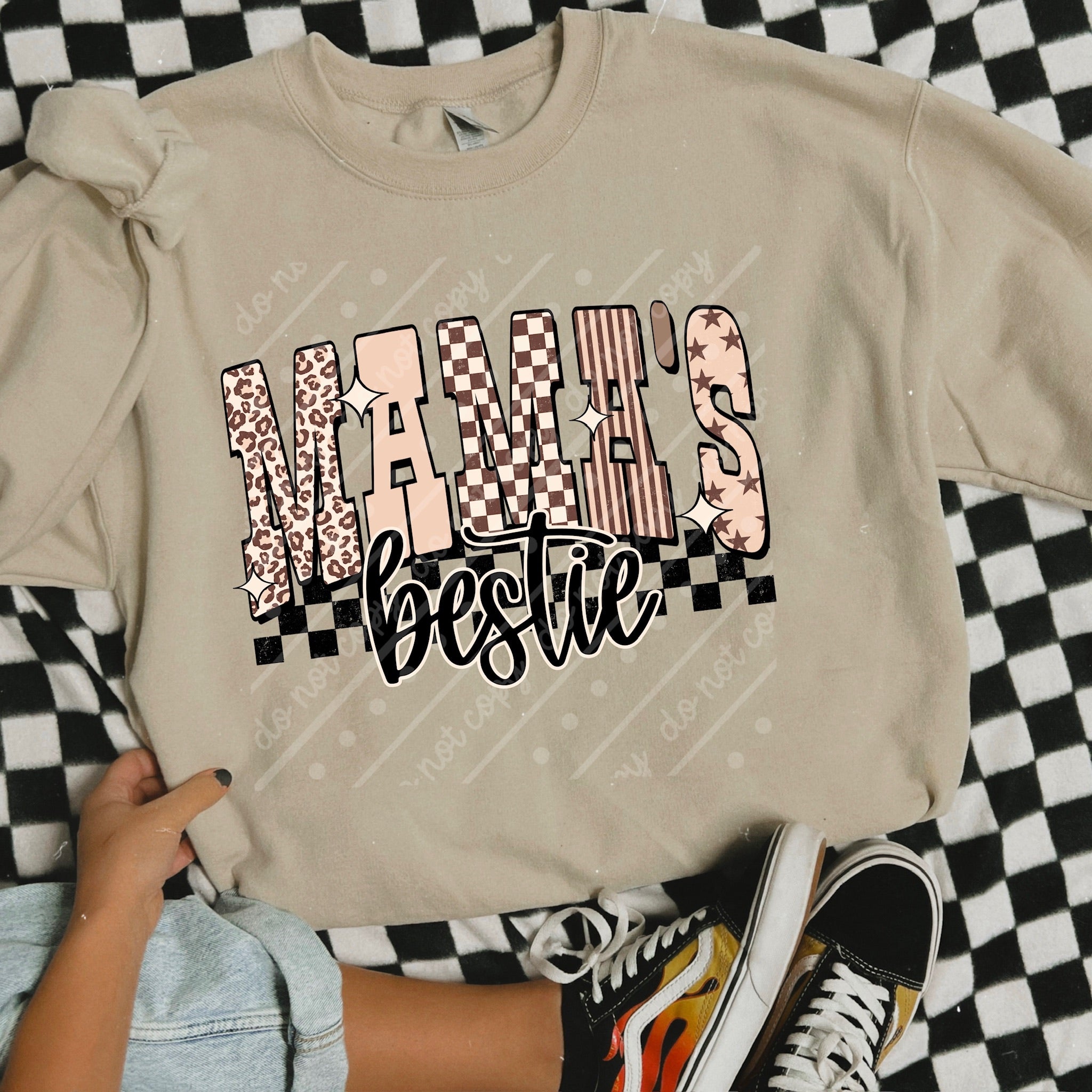 Mamas bestie with checker (scarlow) DTF Transfer – Mud & Grace Transfers
