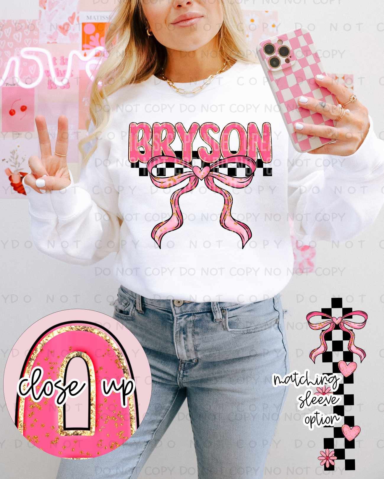 Bryson pink and gold with bow (Caplinger) 80460 DTF transfer – Mud ...