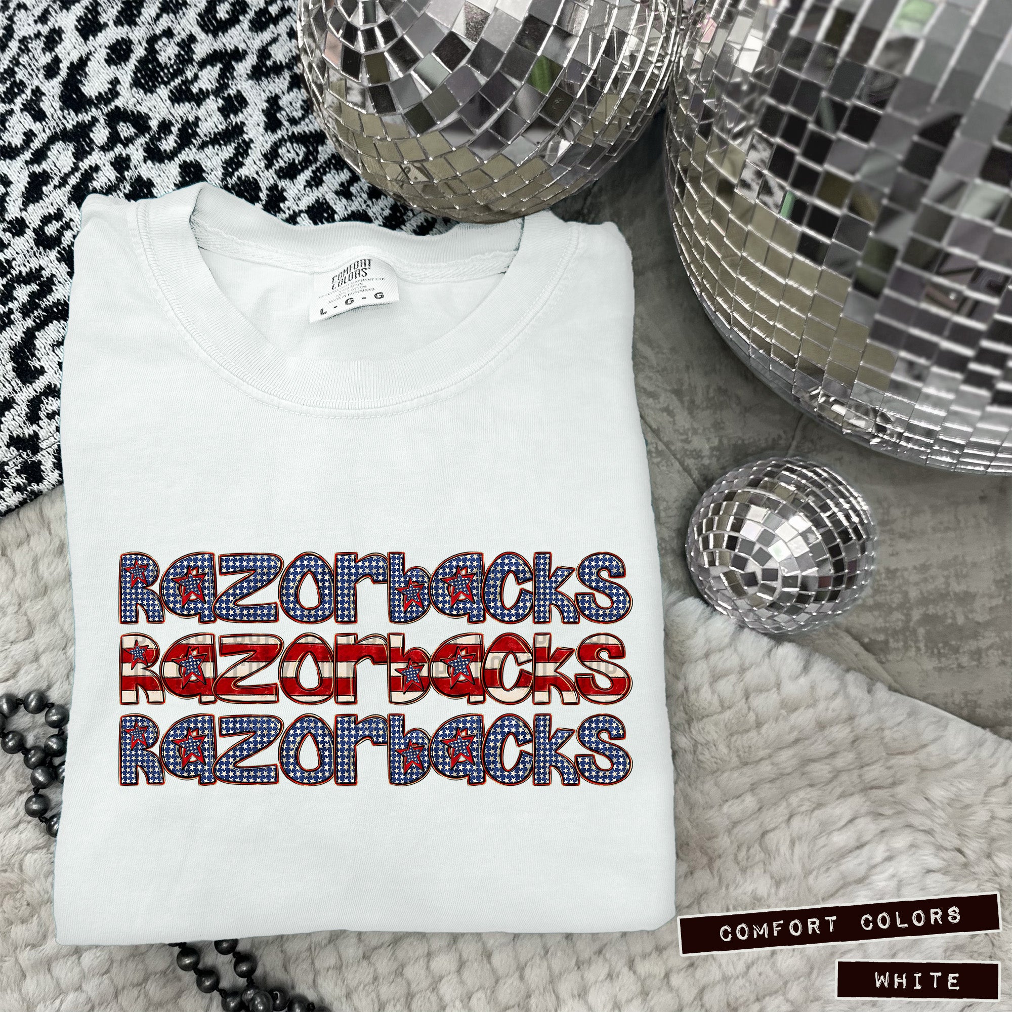 Razorbacks RWB stacked (Caplinger) DTF transfer – Mud & Grace Transfers