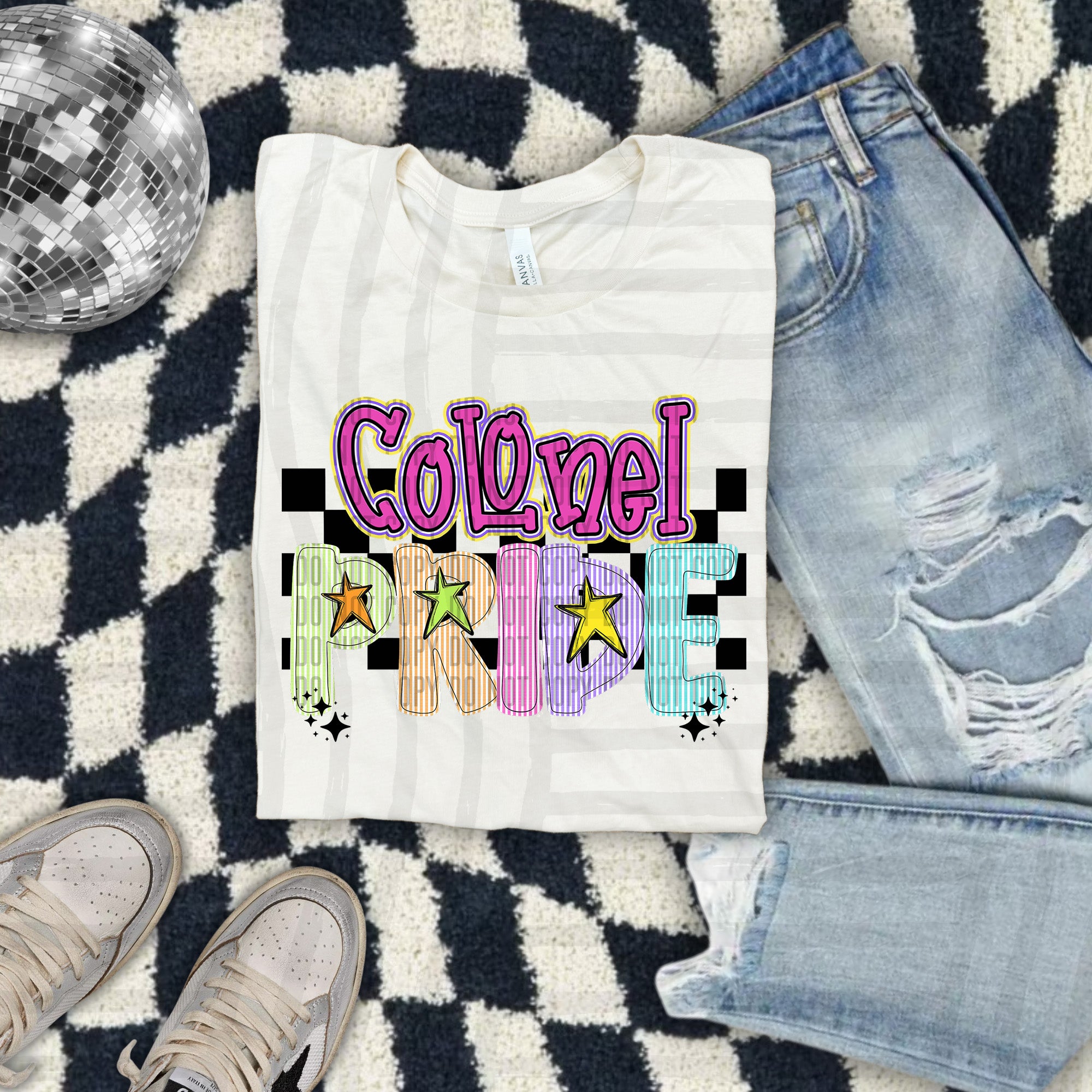 Colonel Pride - Colorful Stripe With Stars And Checker 108186 DTF tran ...