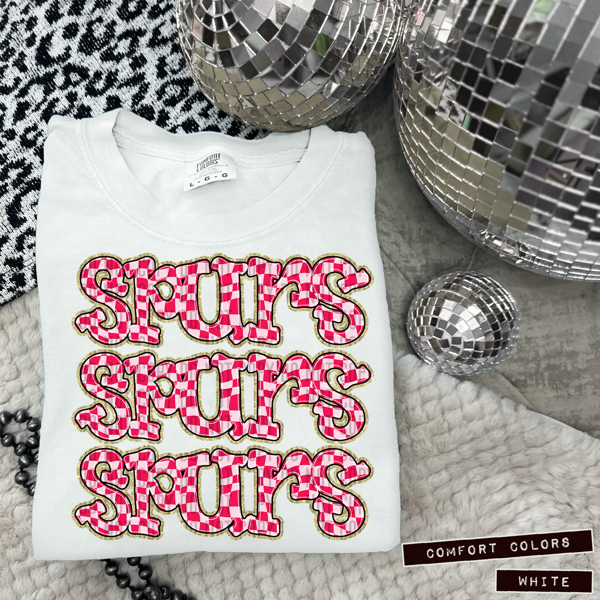 SPURS stacked pink checkered (Caplinger) DTF transfer – Mud & Grace ...