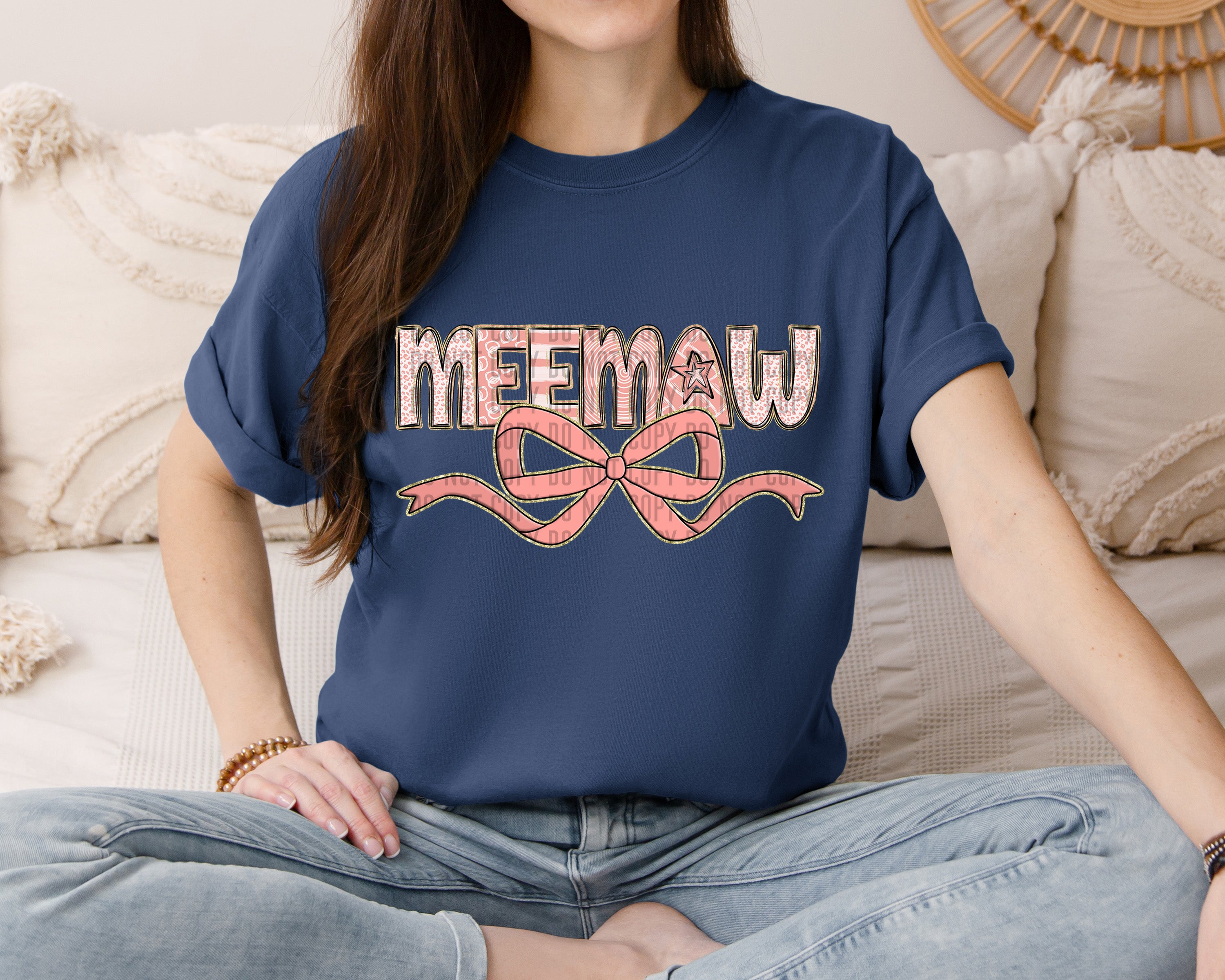 MEEMAW peach with Bow (Caplinger) DTF transfer – Mud & Grace Transfers