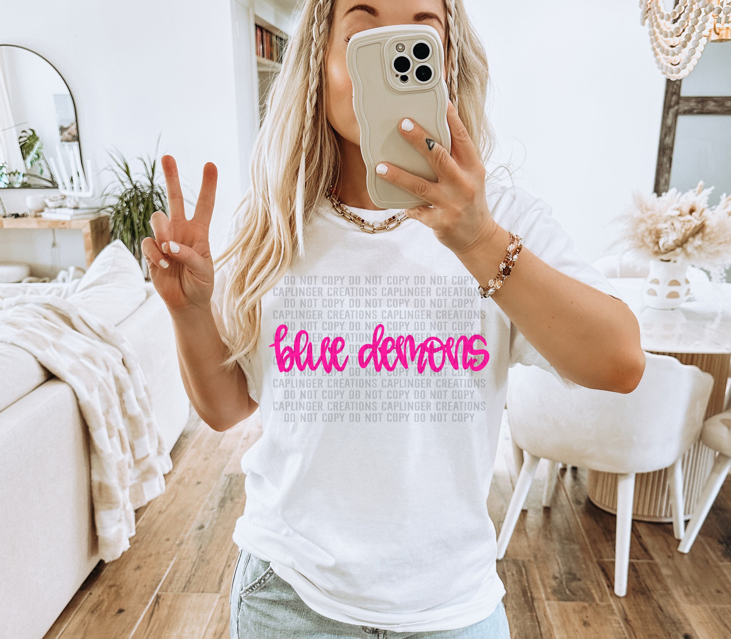 Blue Demons Pink Hand Lettering (Caplinger) DTF transfer – Mud & Grace ...
