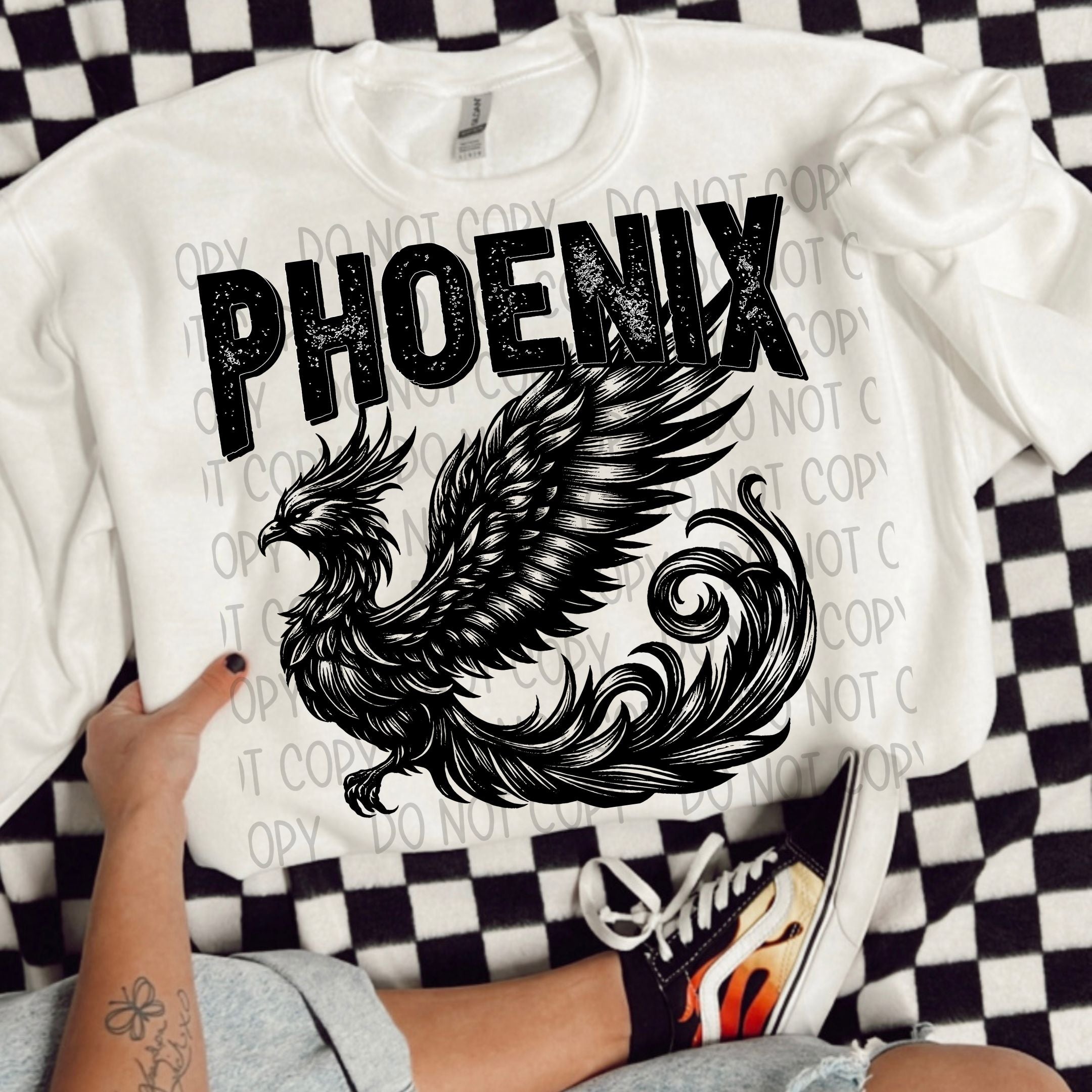 Phoenix black/white outline DTF transfer – Mud & Grace Transfers
