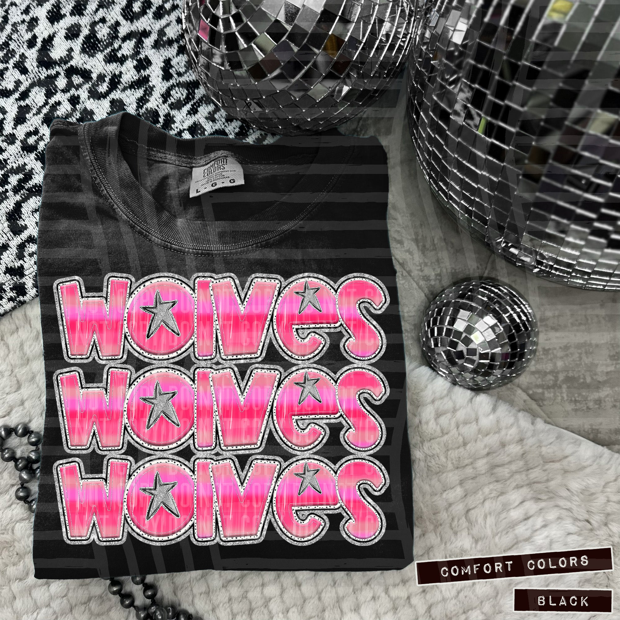 Wolves Pink Stacked (Caplinger) 102040 DTF transfer – Mud & Grace Transfers