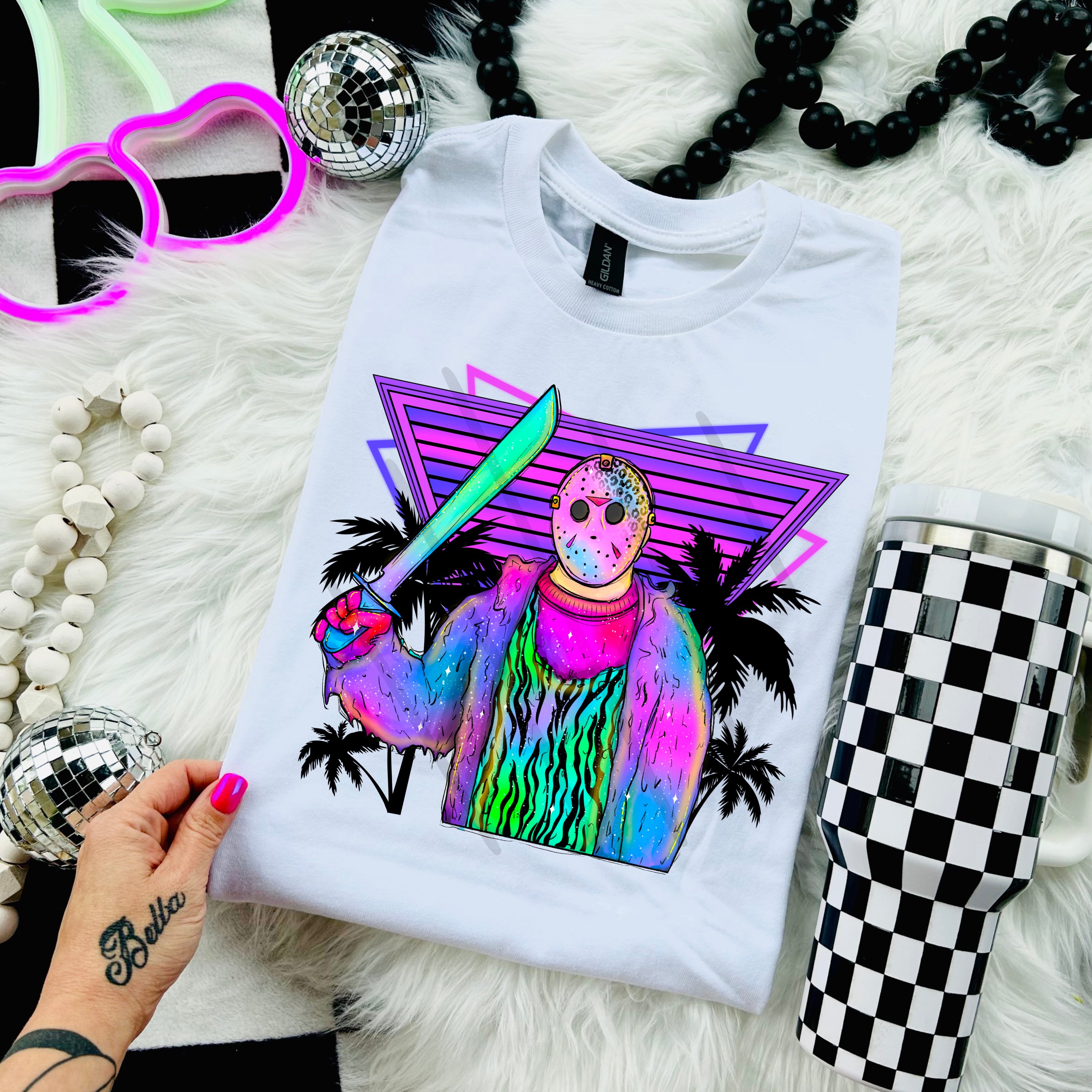 Neon Jason (no words) with palm trees 110957 DTF transfer – Mud & Grace ...