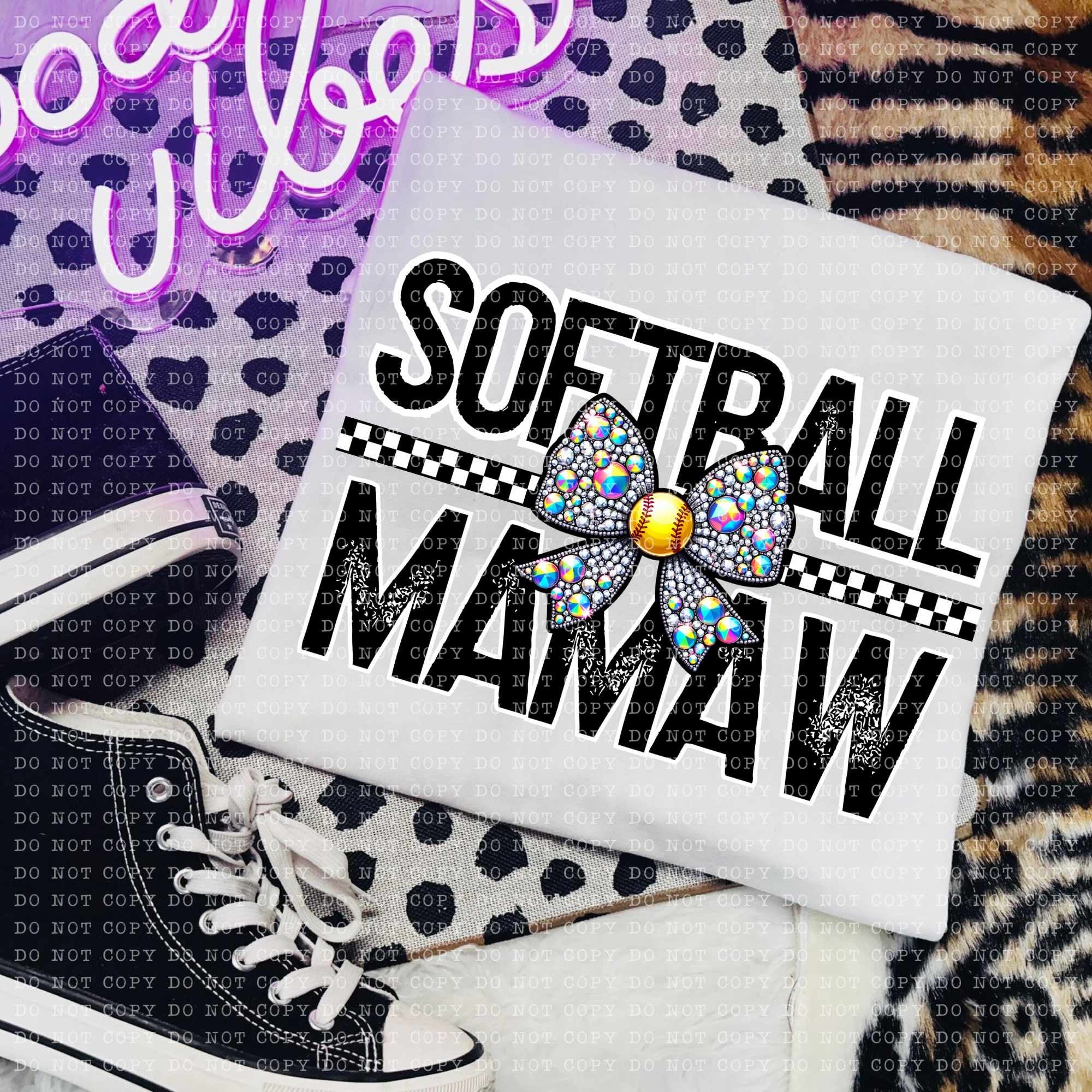 Softball mamaw rhinestone bow (ECHT) 58797 DTF transfer – Mud & Grace ...