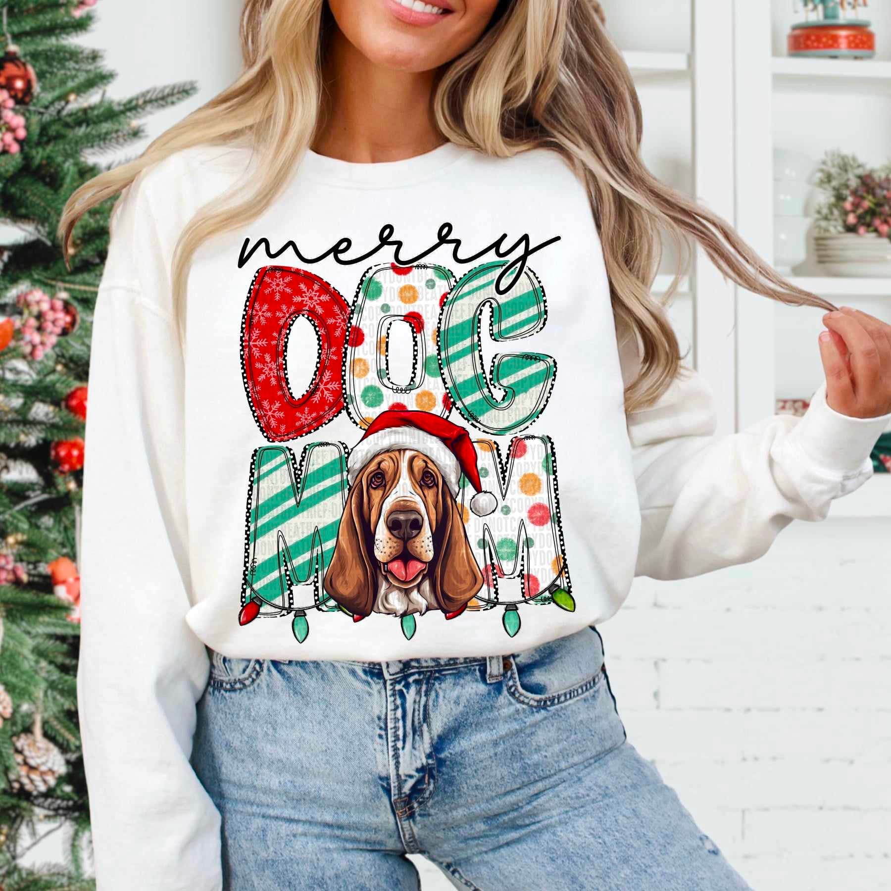 Merry dog mom basset hound 55005 DTF transfer – Mud & Grace Transfers