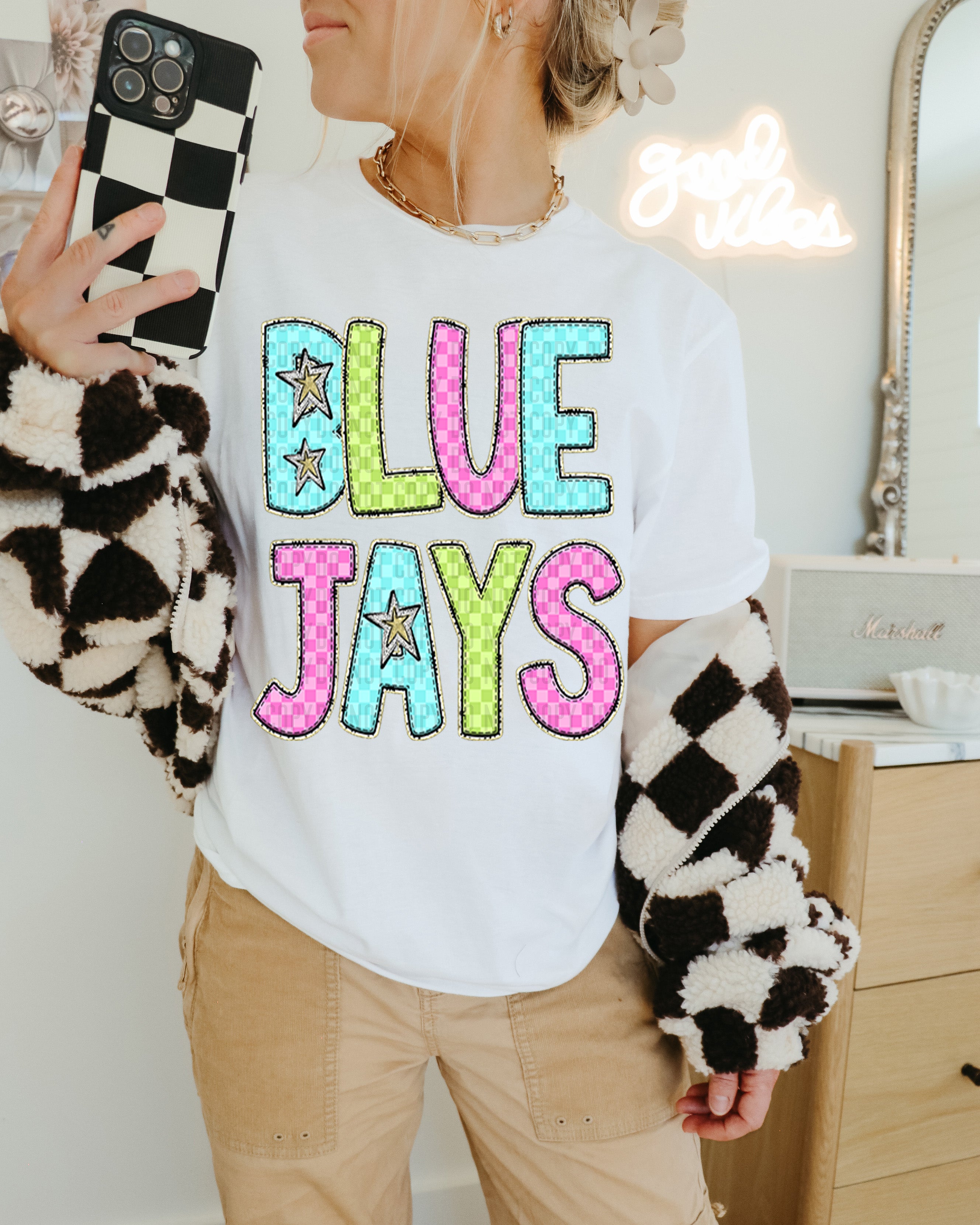 Blue Jays Diamonds Colorful Checkered (caplinger) DTF transfer – Mud & Grace Transfers