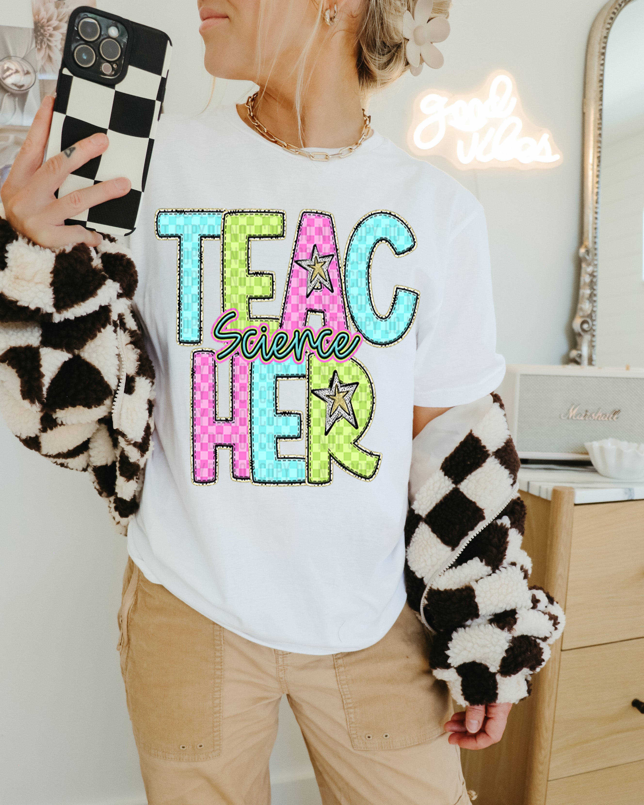 Science Teacher (Caplinger) DTF transfer – Mud & Grace Transfers