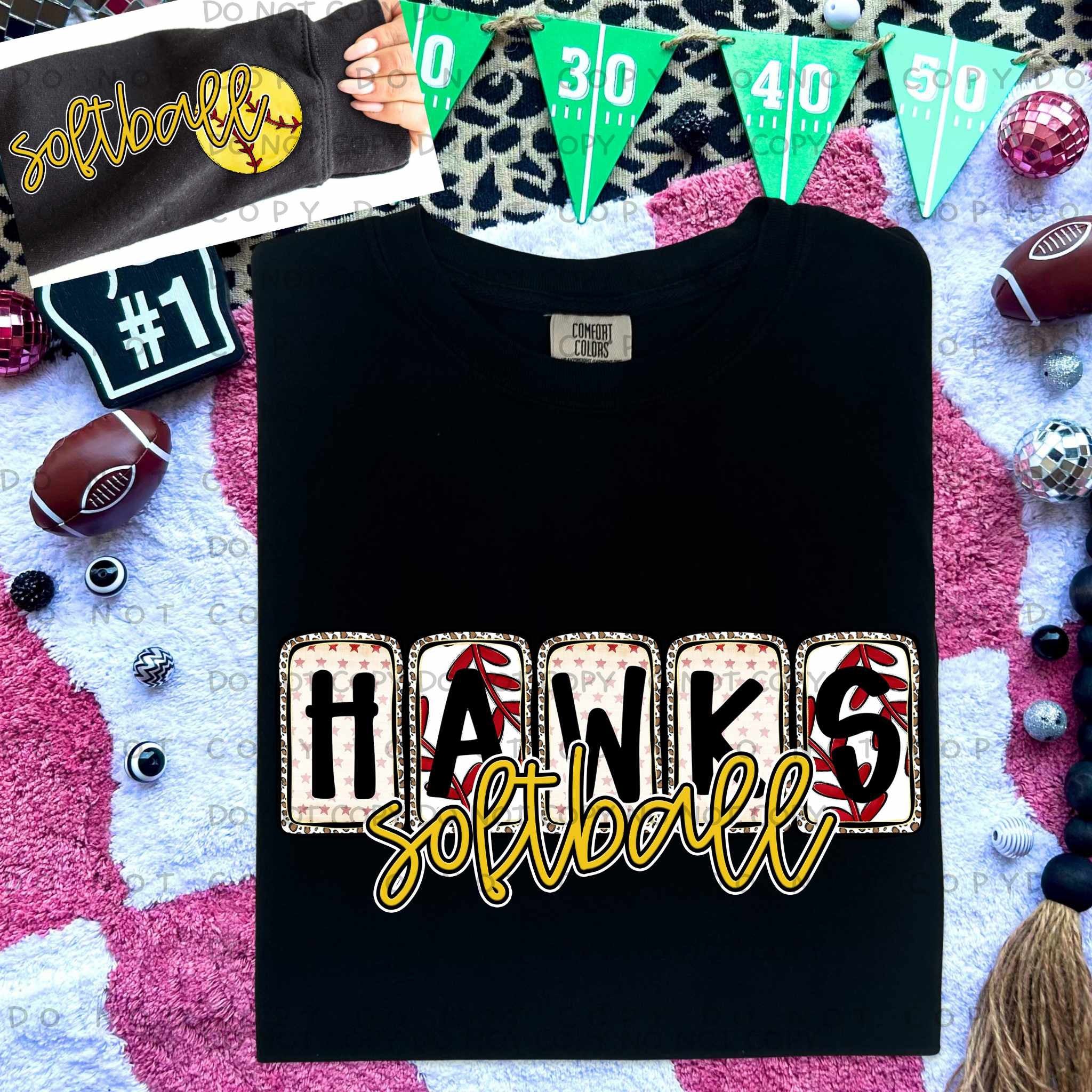 Hawks Softball FRONT (Caplinger) 82818 DTF transfer – Mud & Grace Transfers