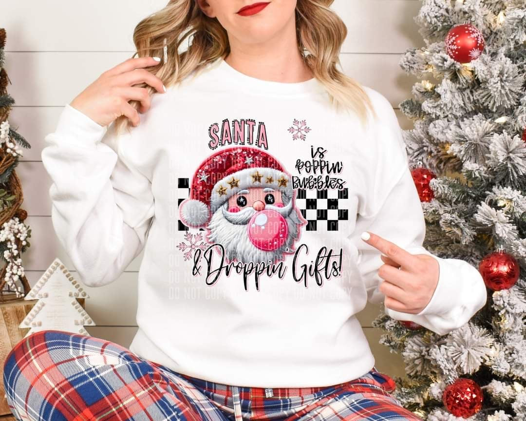 Santa is popping bubbles and dropping gifts (caplinger) 60535 DTF tran ...