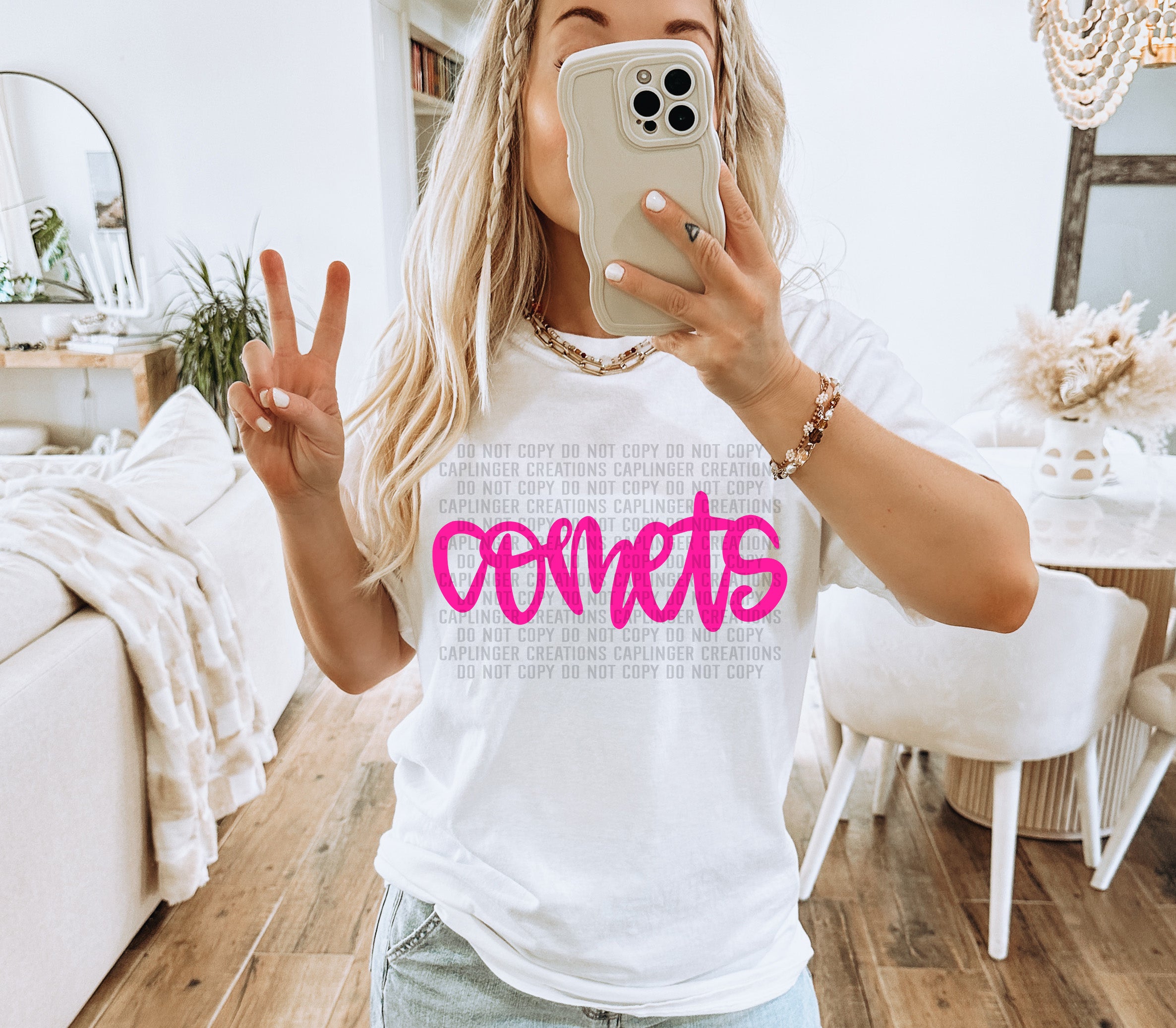 Comets Pink Hand Lettering (Caplinger) DTF transfer – Mud & Grace Transfers