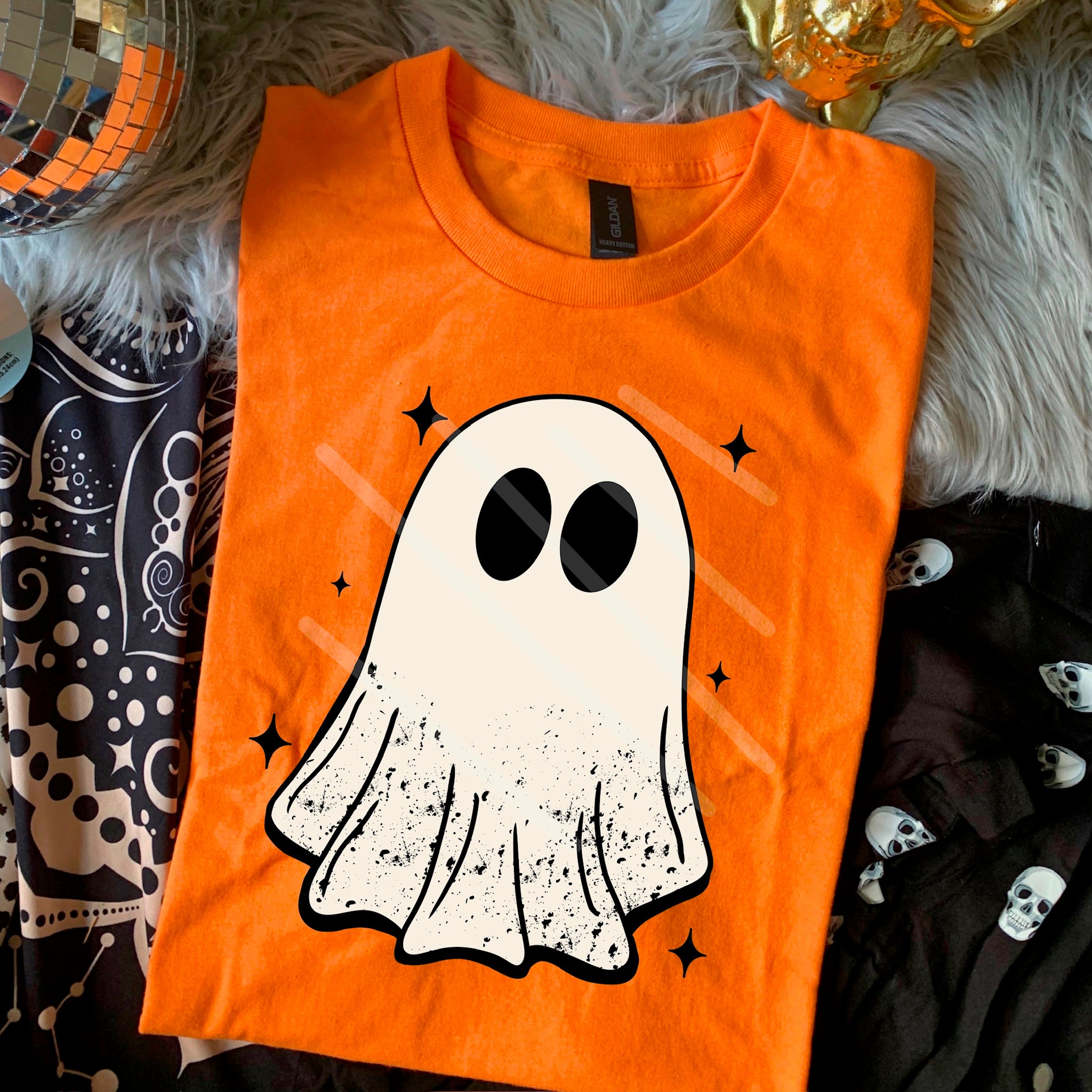 Ghost with distress and stars 110780 DTF transfer – Mud & Grace Transfers