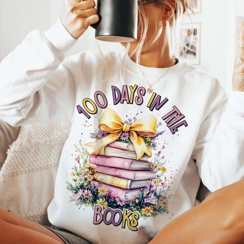 100 days in the books stacked books 80927 DTF transfer – Mud & Grace ...