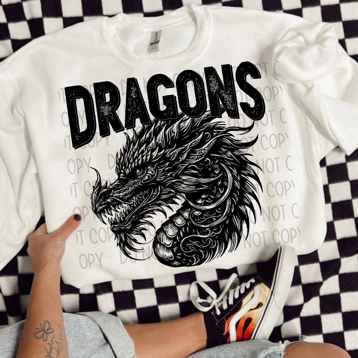 Dragons black/white outline DTF transfer – Mud & Grace Transfers