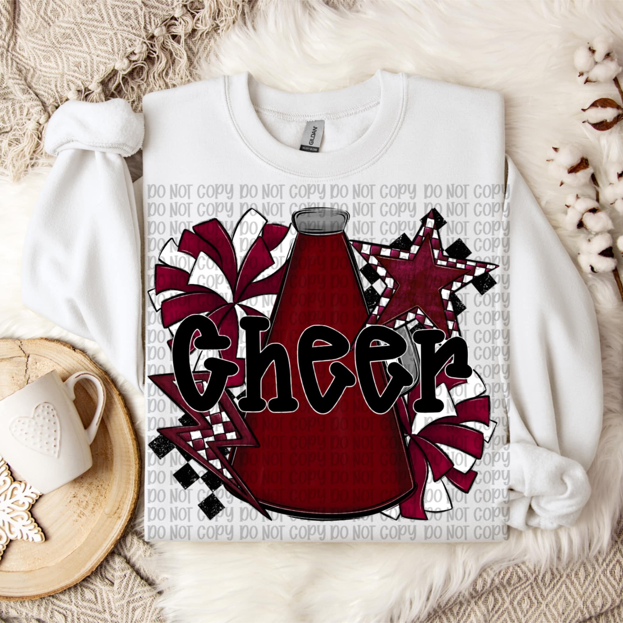 Cheer black words MAROON megaphone and pom poms VP DTF transfer – Mud ...