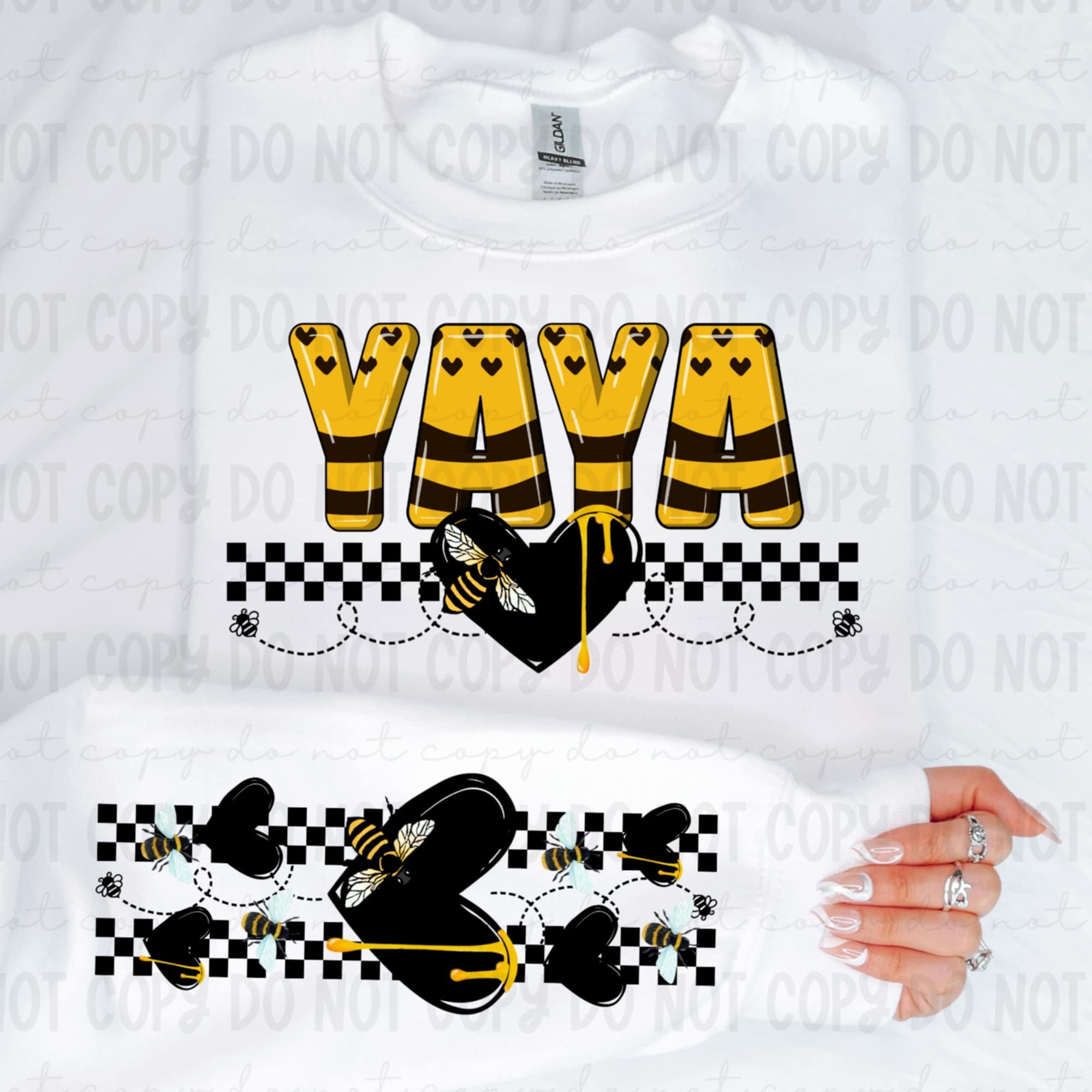 Yaya honey bee patterned FRONT (REVEL) 91259 DTF transfer – Mud & Grace ...