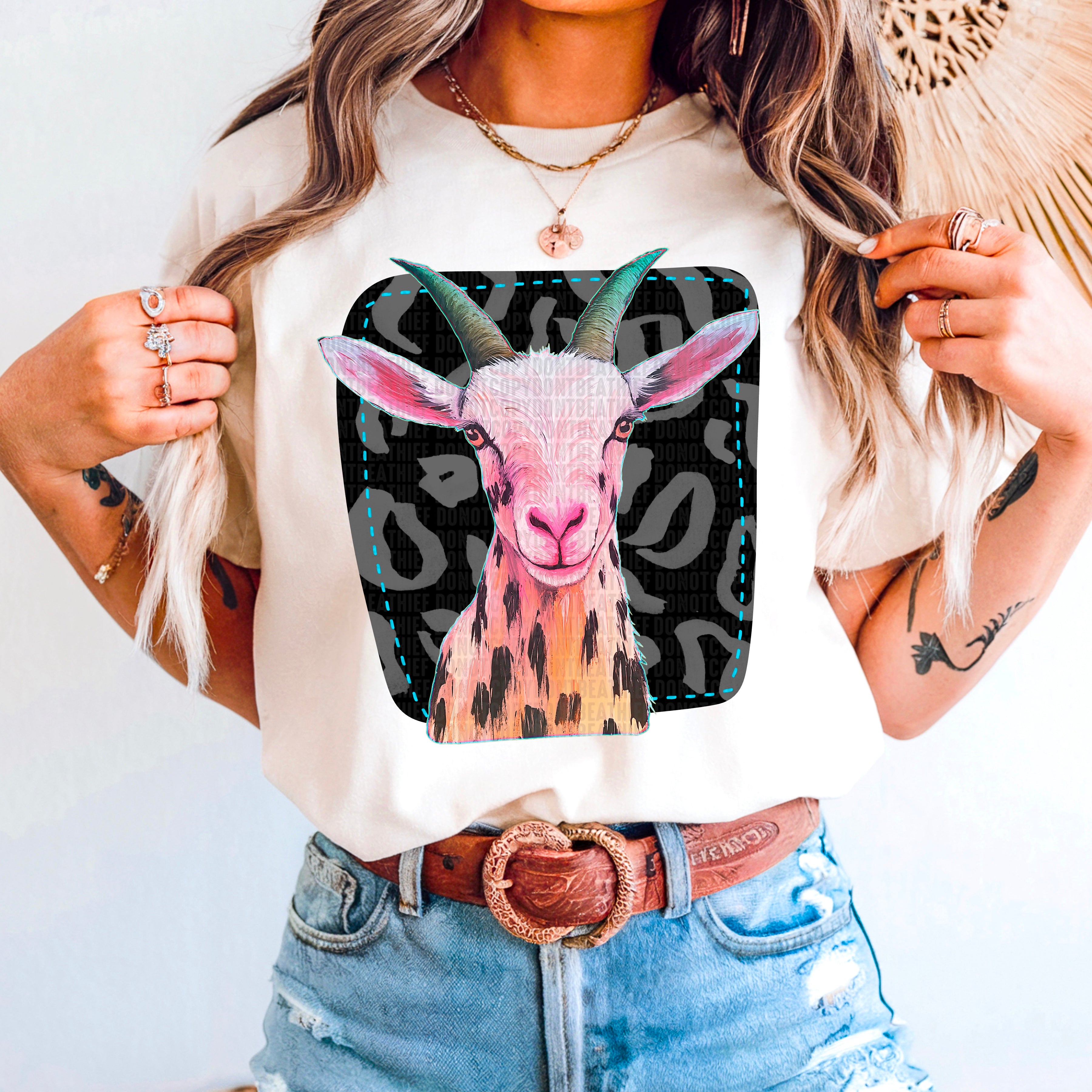 Goat black background 97534 DTF transfer – Mud & Grace Transfers