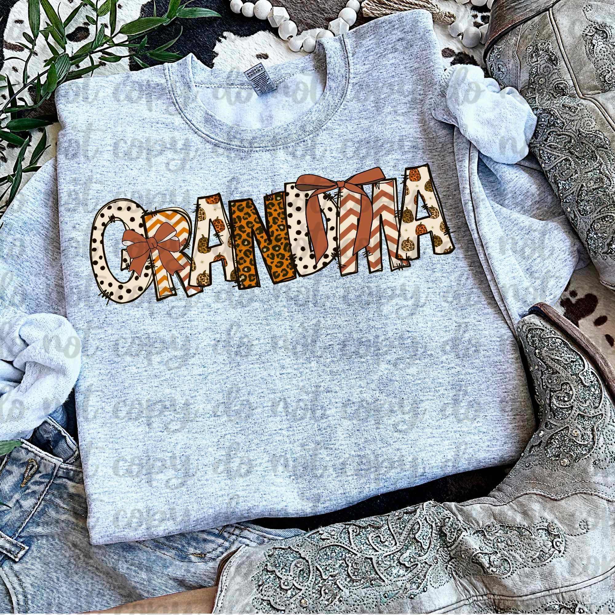 Grandma fall names with bows (vintage) 60748 DTF transfer – Mud & Grace ...