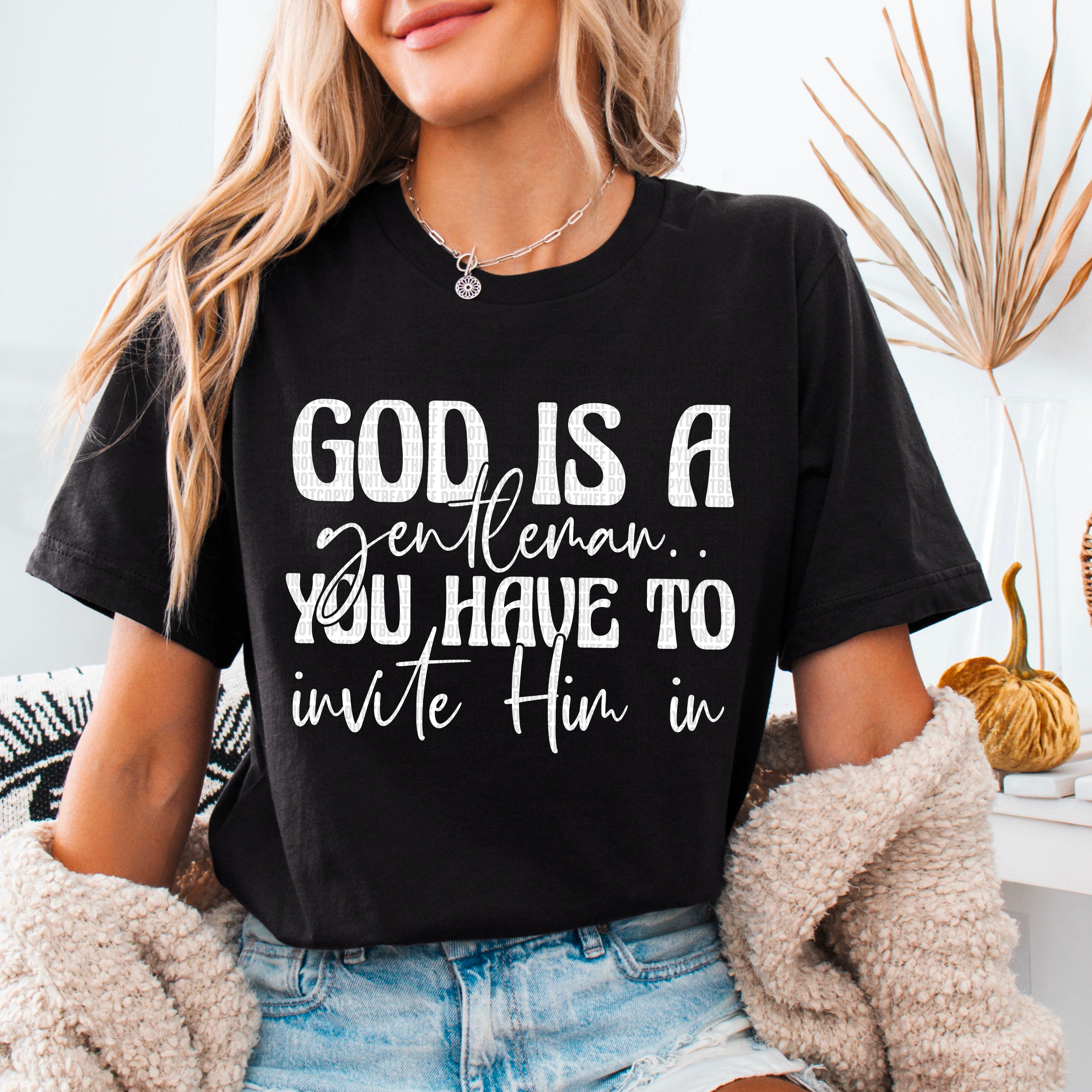 God is a gentlemen WHITE (SDD) 85907 DTF transfer – Mud & Grace Transfers