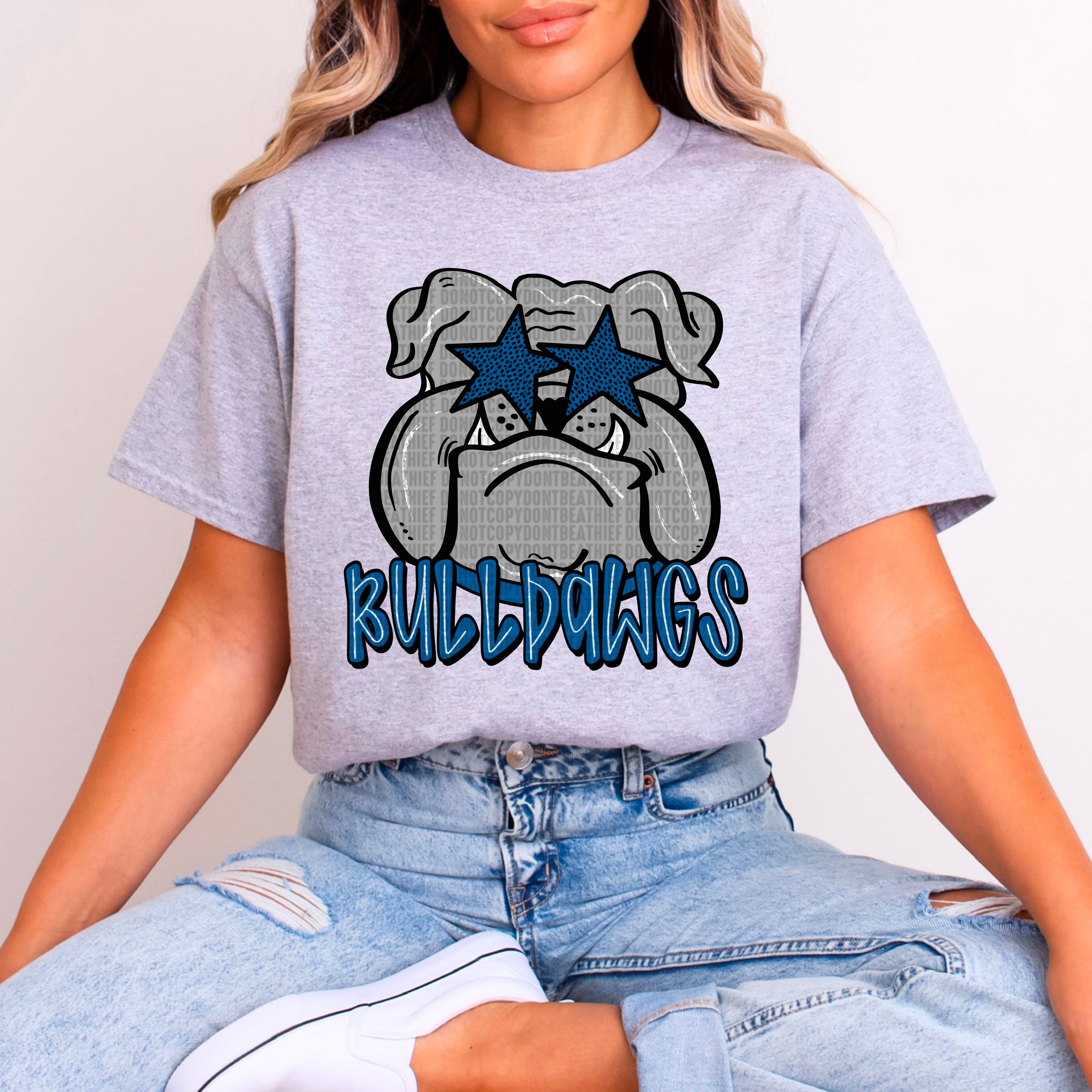 Bulldogs blue font 93762 DTF transfer – Mud & Grace Transfers