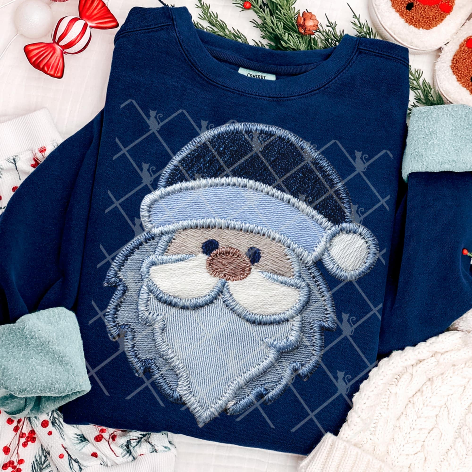 Faux denim cute Santa (TTD) DTF Transfer – Mud & Grace Transfers