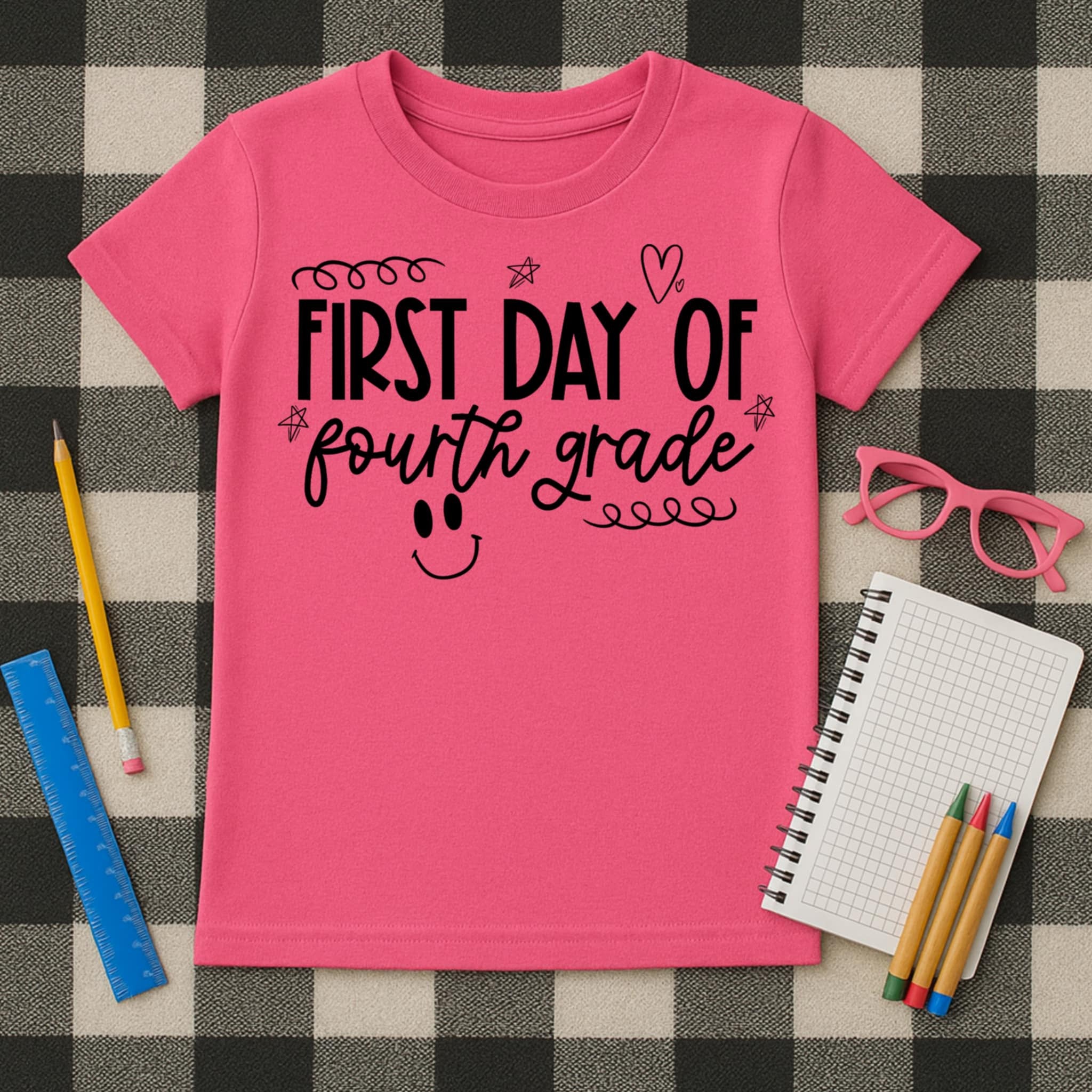 First Day Fourth Grade girly with smile BLACK DTF transfer – Mud ...