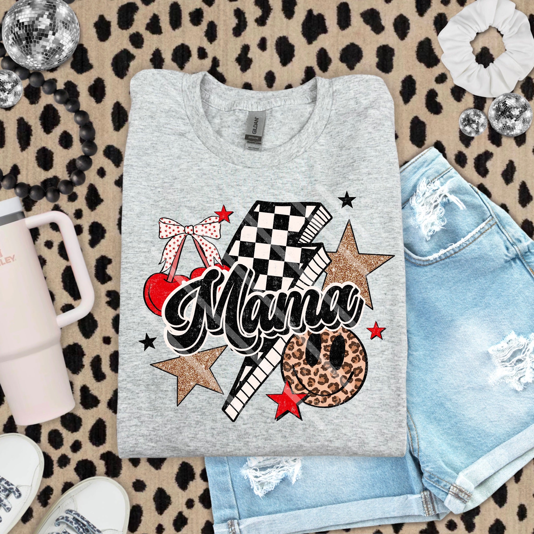 Mama Checker Lightning Bolt and cherries scarlow 110361 DTF transfer ...