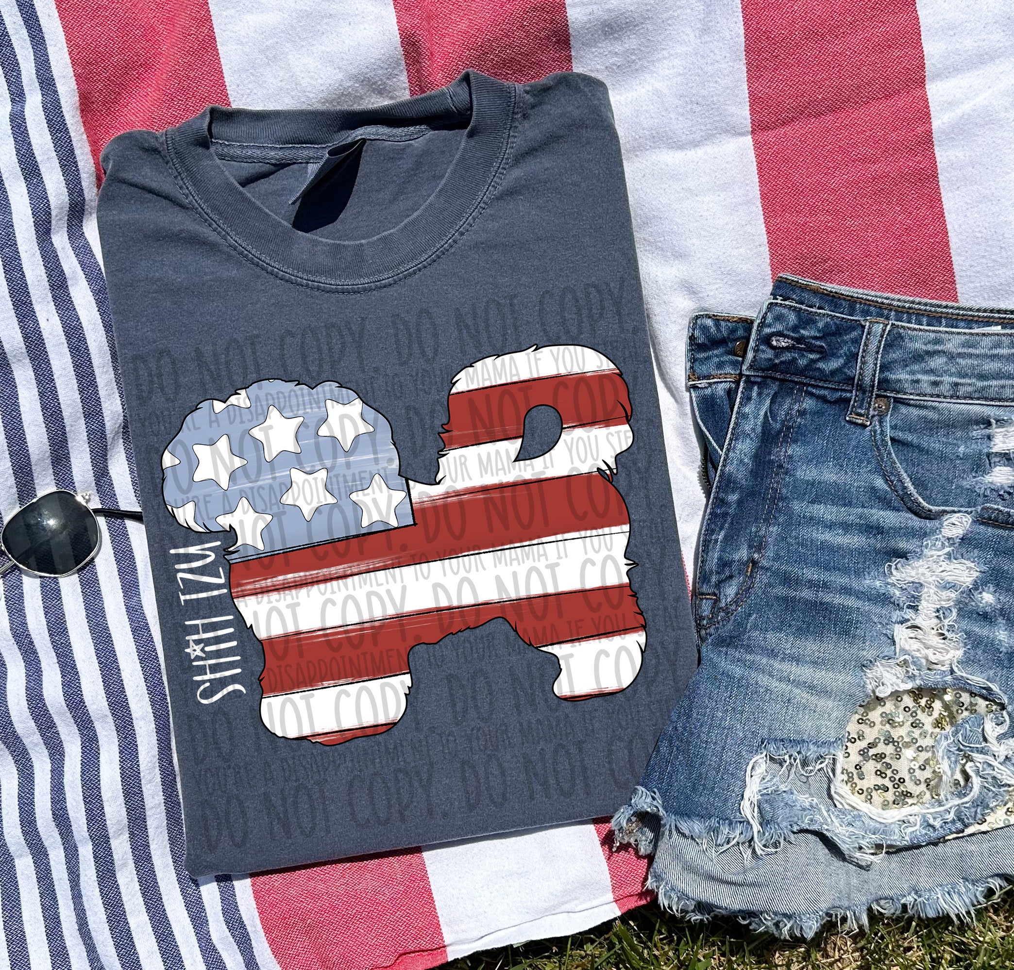 SHIH TZU patriotic white (SWD) DTF transfer – Mud & Grace Transfers