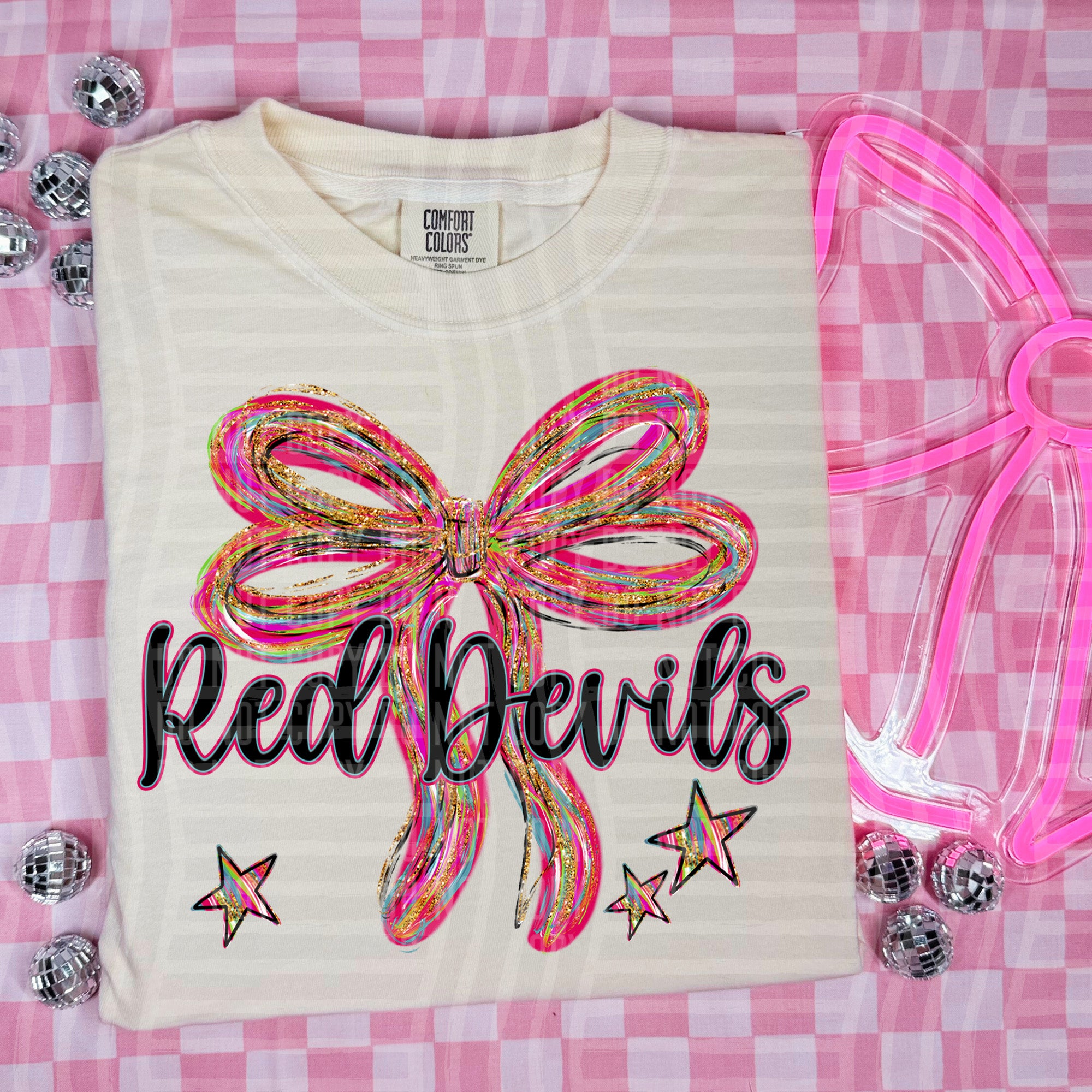 Red Devils Whimsical Bow (caplinger) DTF transfer – Mud & Grace Transfers