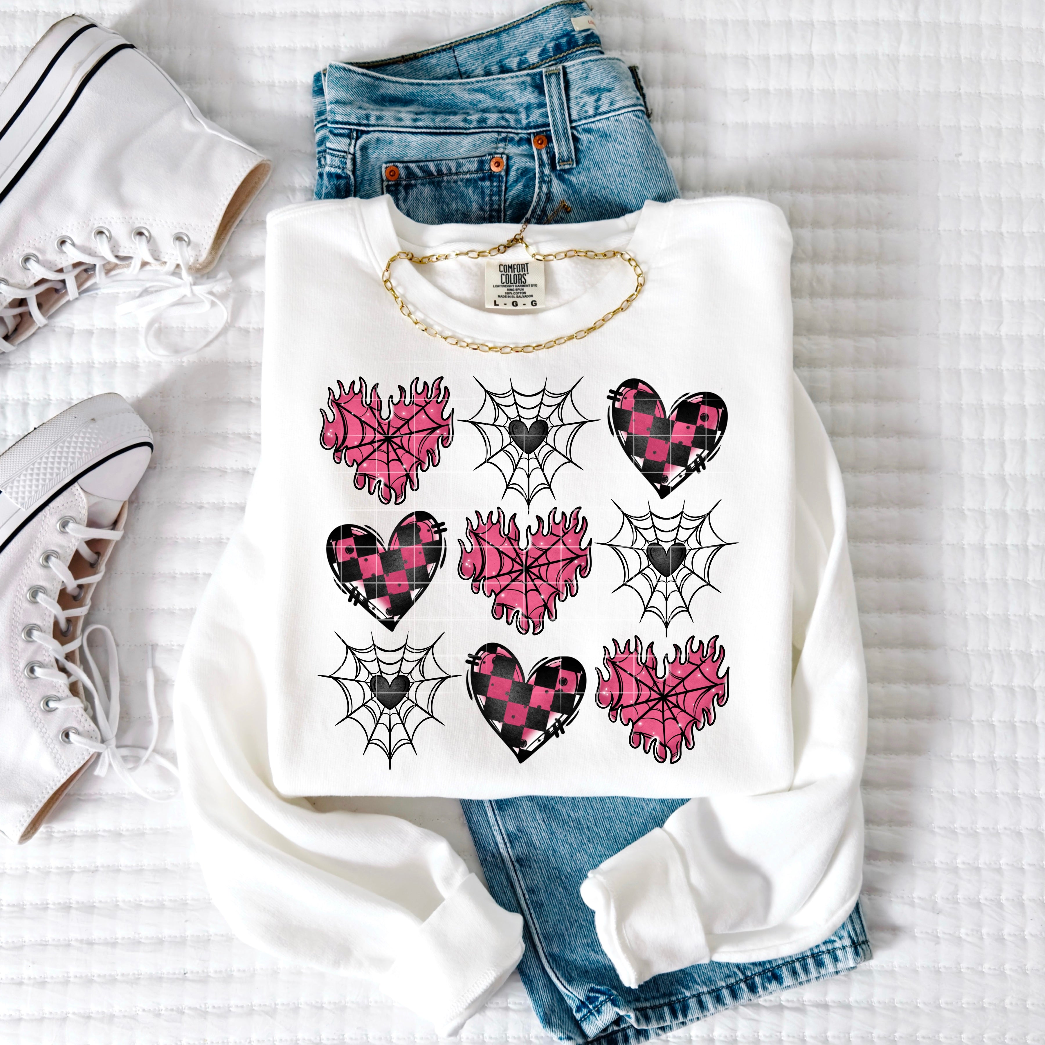 Pink firey hearts black webs (CSC) 95883 DTF transfer – Mud & Grace ...