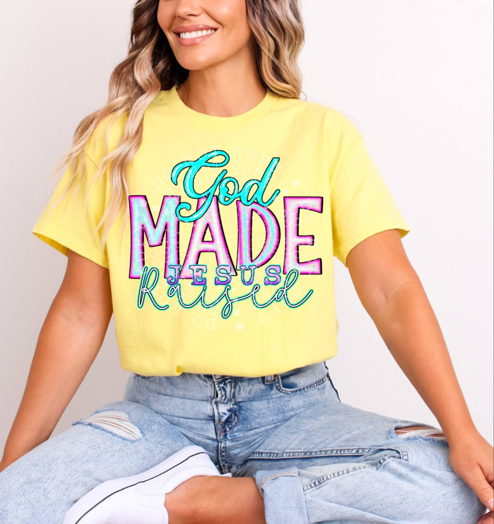 God made Jesus raised 99933 DTF transfer – Mud & Grace Transfers