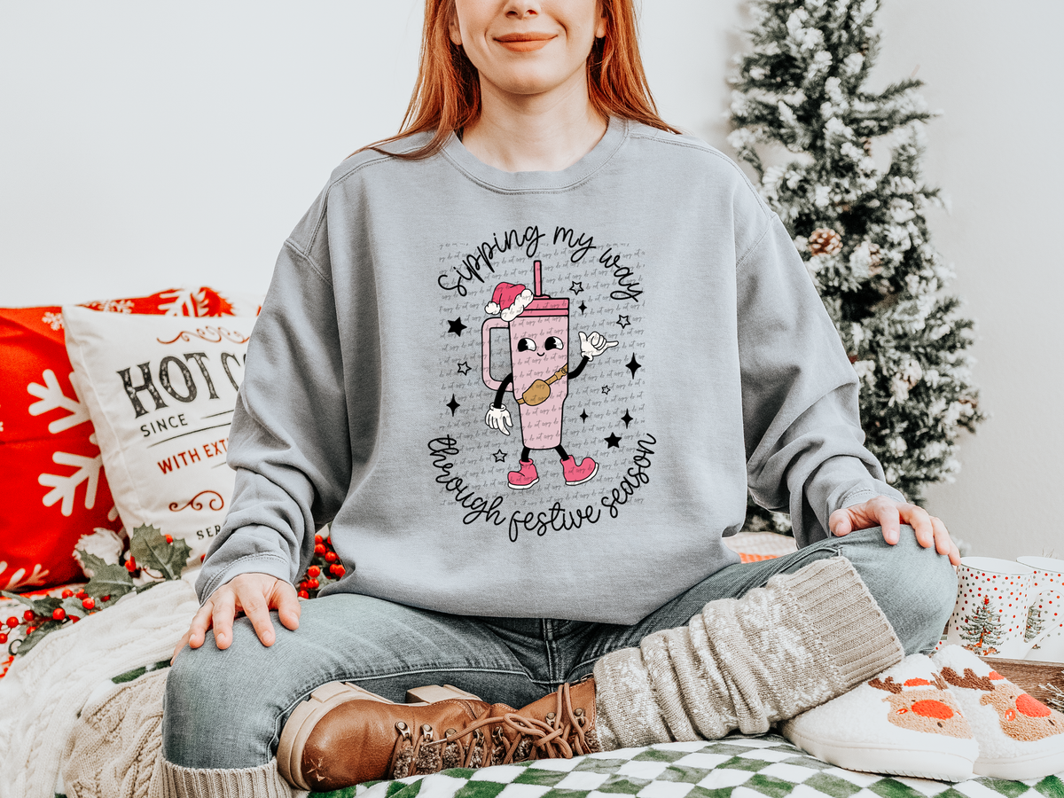 Sipping my way through a festive season pink cup 49789 DTF transfer ...