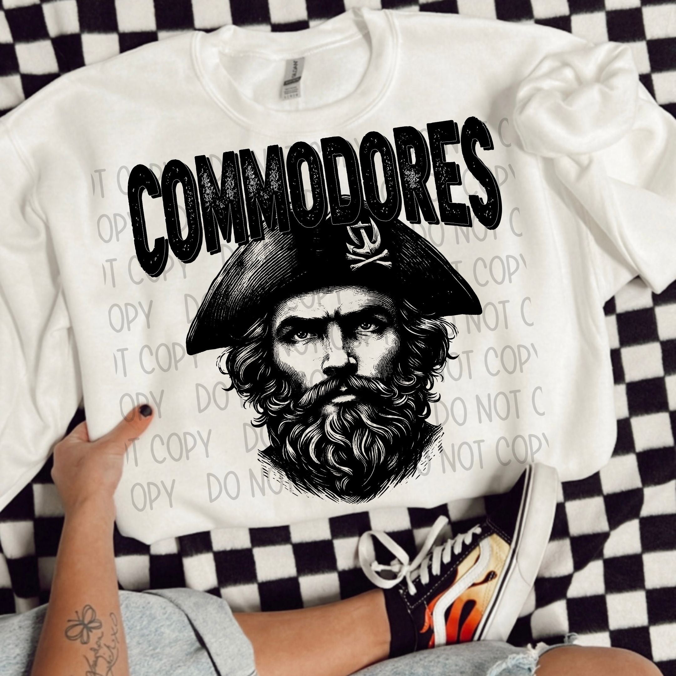 Commodores black/white outline DTF transfer – Mud & Grace Transfers