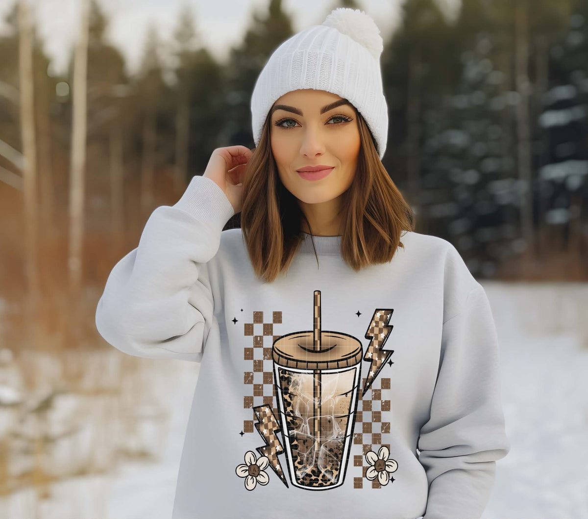 Checker and iced coffee cup (Linda) DTF Transfer – Mud & Grace Transfers