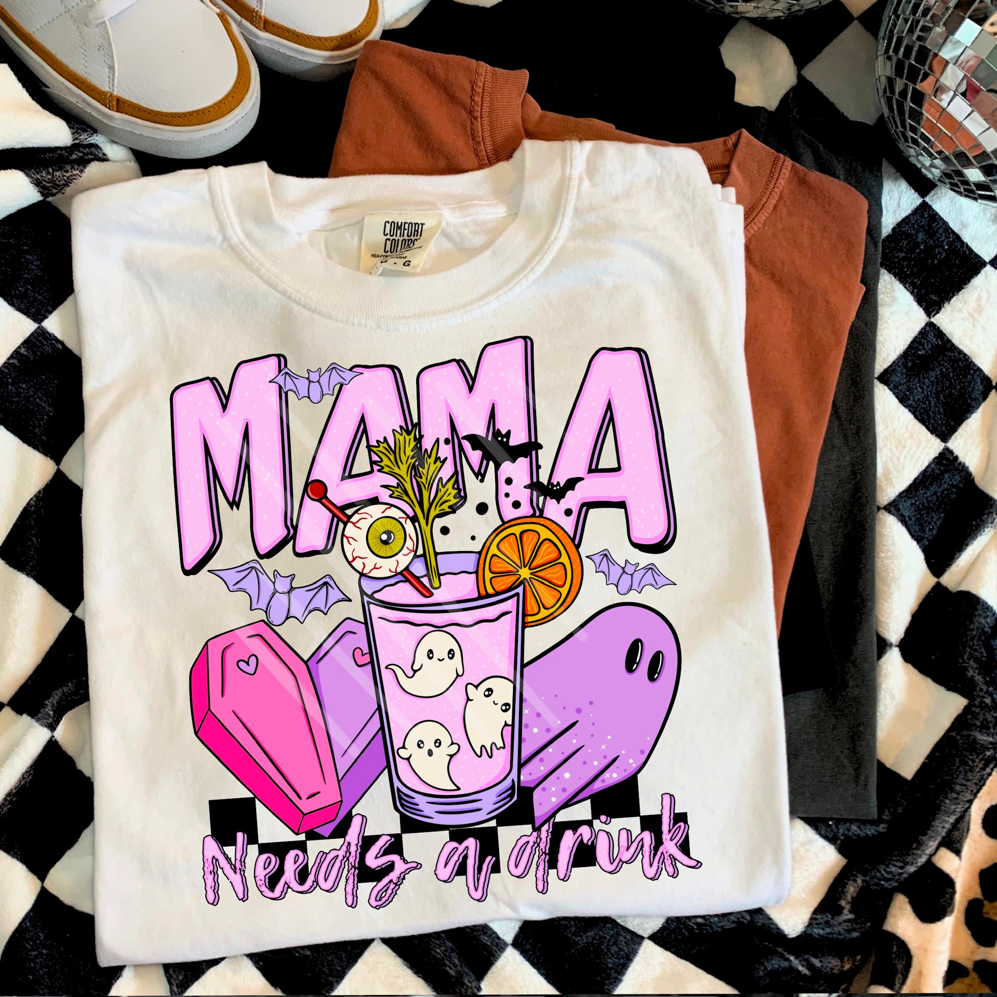 Mama Needs A Drink with ghost and coffin DTF transfer – Mud & Grace ...