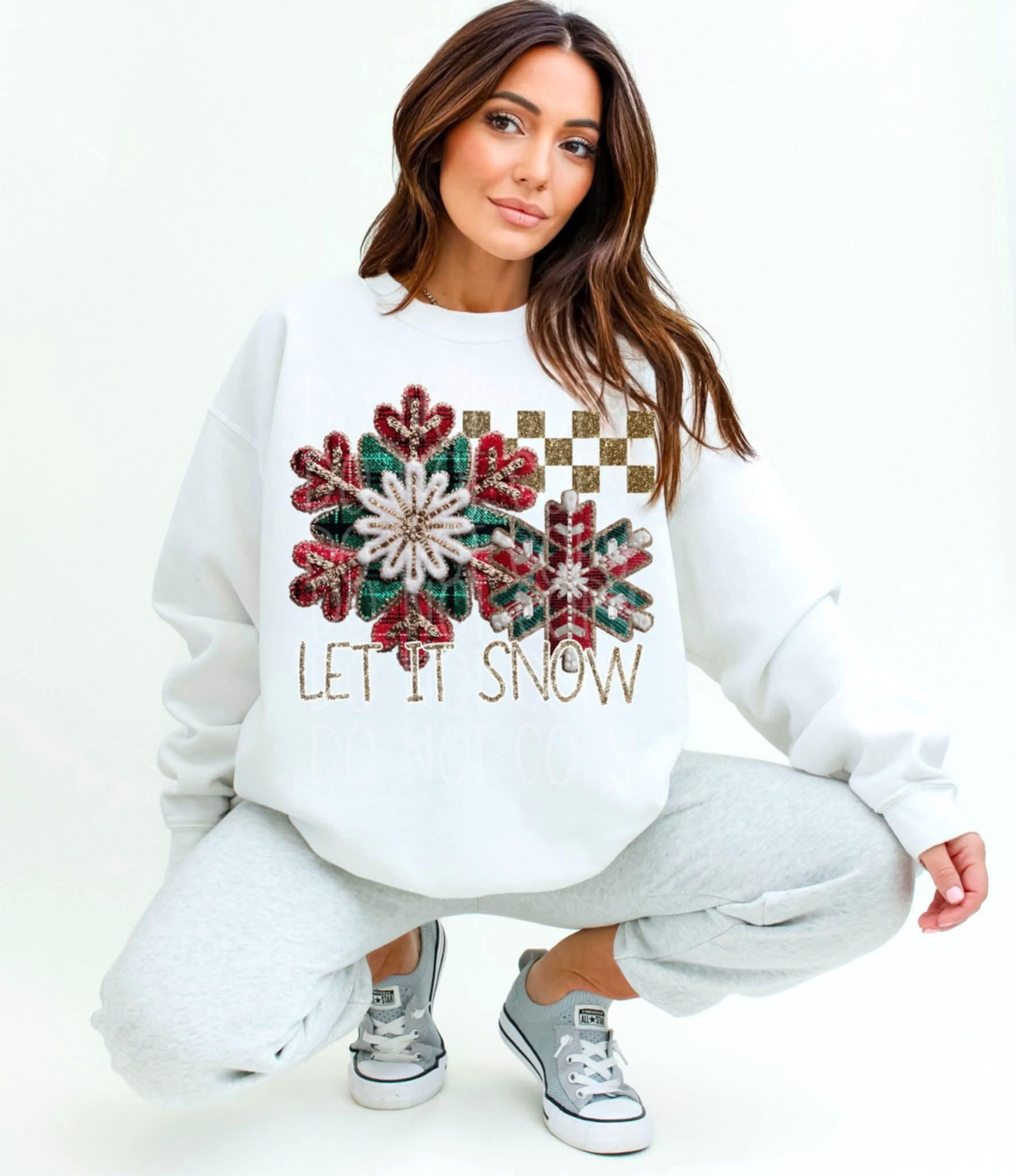 Let it Snow plaid snowflakes (C’s) DTF Transfer – Mud & Grace Transfers