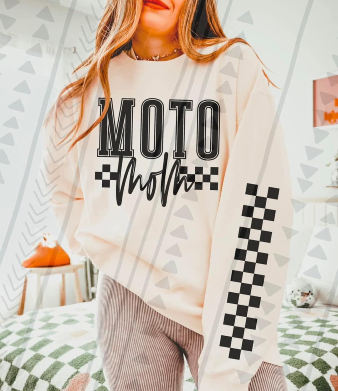 Moto mom checkered FRONT 94667 DTF transfer – Mud & Grace Transfers