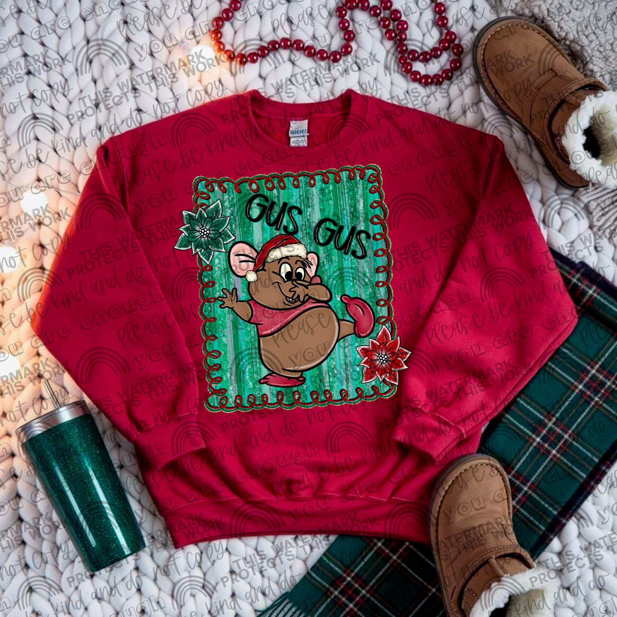 Mouse green squiggly frame Santa hat DTF transfer – Mud & Grace Transfers