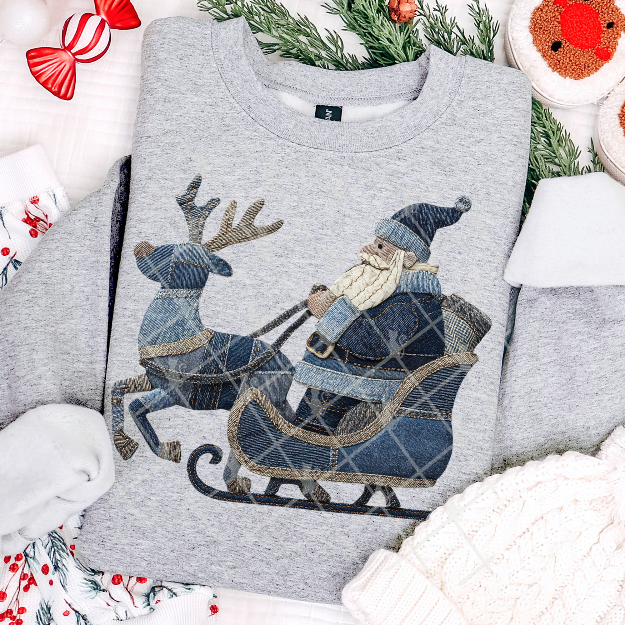 Faux denim Santa Sleigh (TTD) DTF Transfer – Mud & Grace Transfers